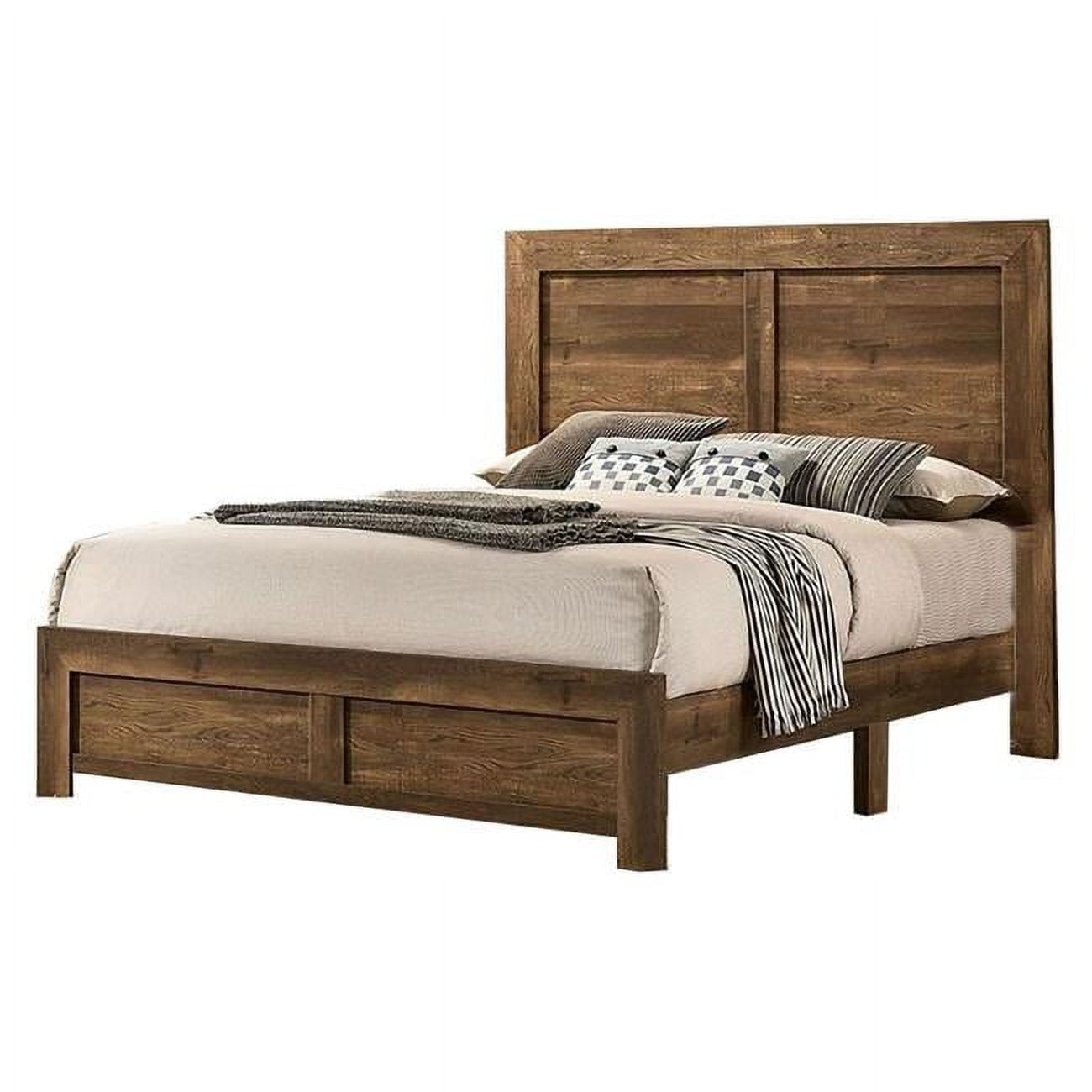 Rustic Style Wooden Queen Bed with Grain Details, Brown - Walmart.com