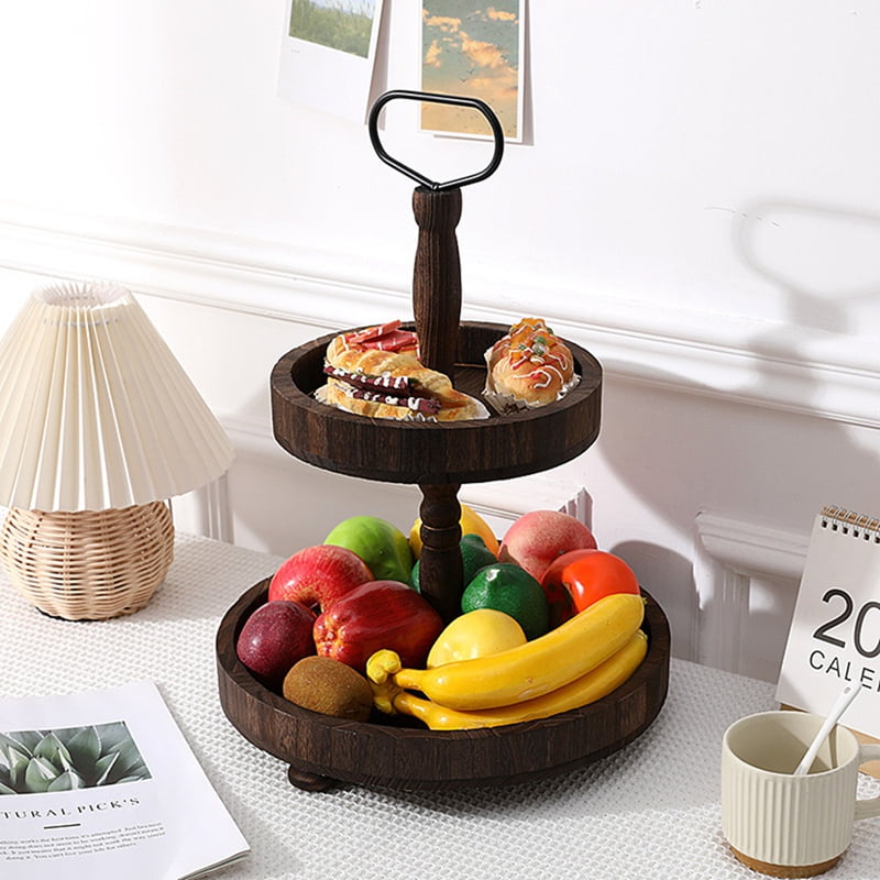Rustic Style Wooden Tiered Tray, Farmhouse Decorative Tray, Round Tray ...
