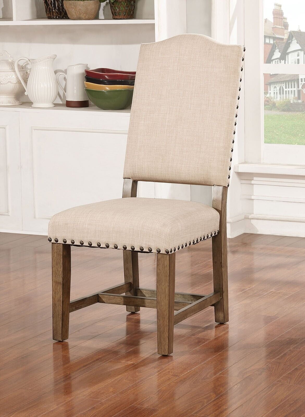 Rustic Stylish Upholstered Set of 2pcs Dining Chairs Beige Fabric Light ...