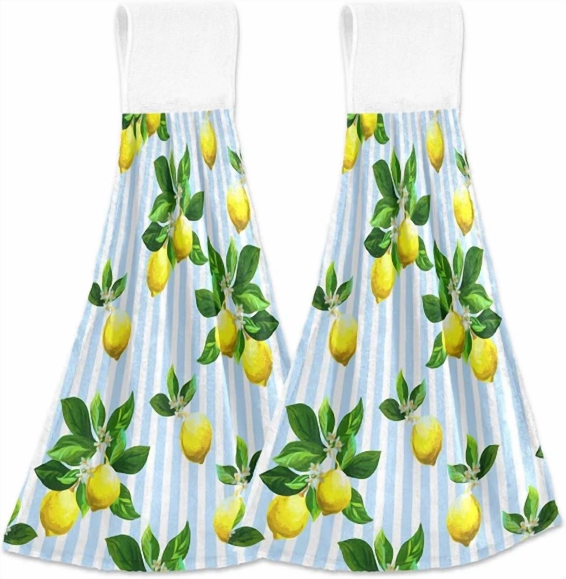 Rustic Summer Lemon Kitchen Towel 2 Pack Blue Stripes Spring Hand ...
