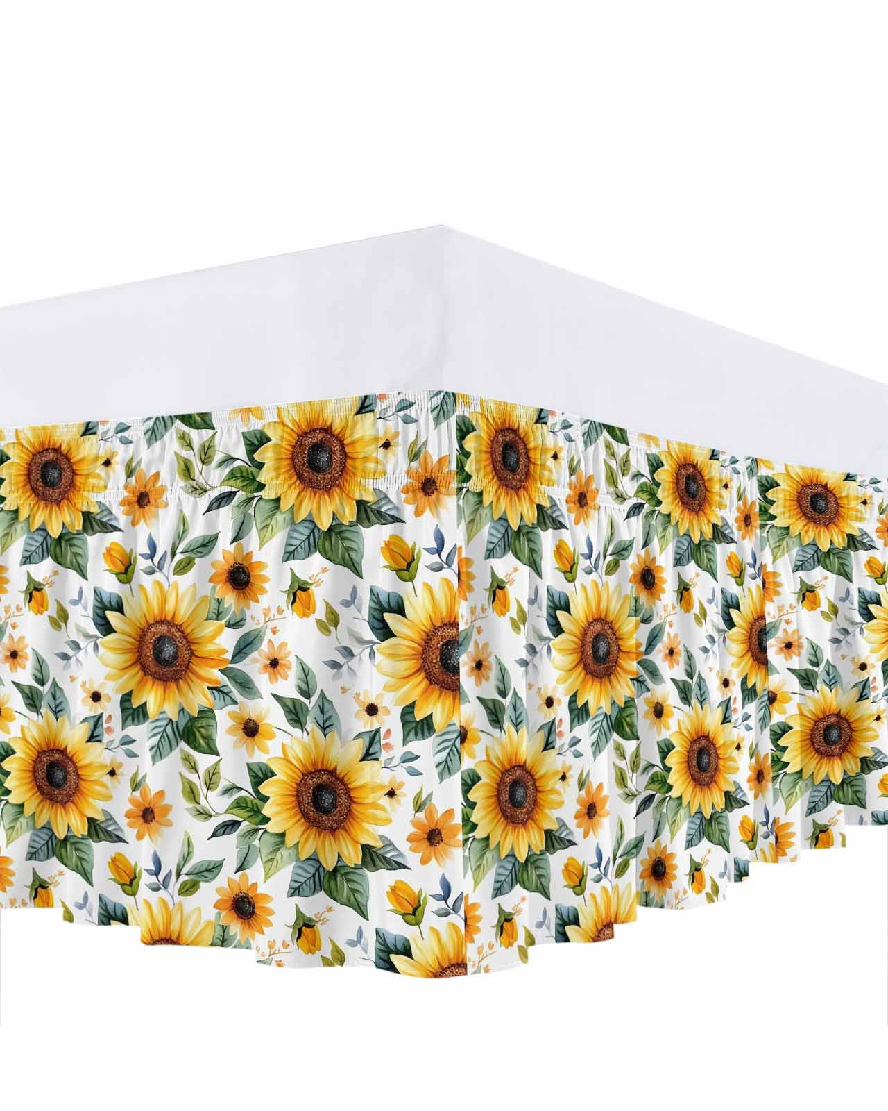 Rustic Sunflower Bed Skirt King Size 18" Drop Floral Leaf Farmhouse ...