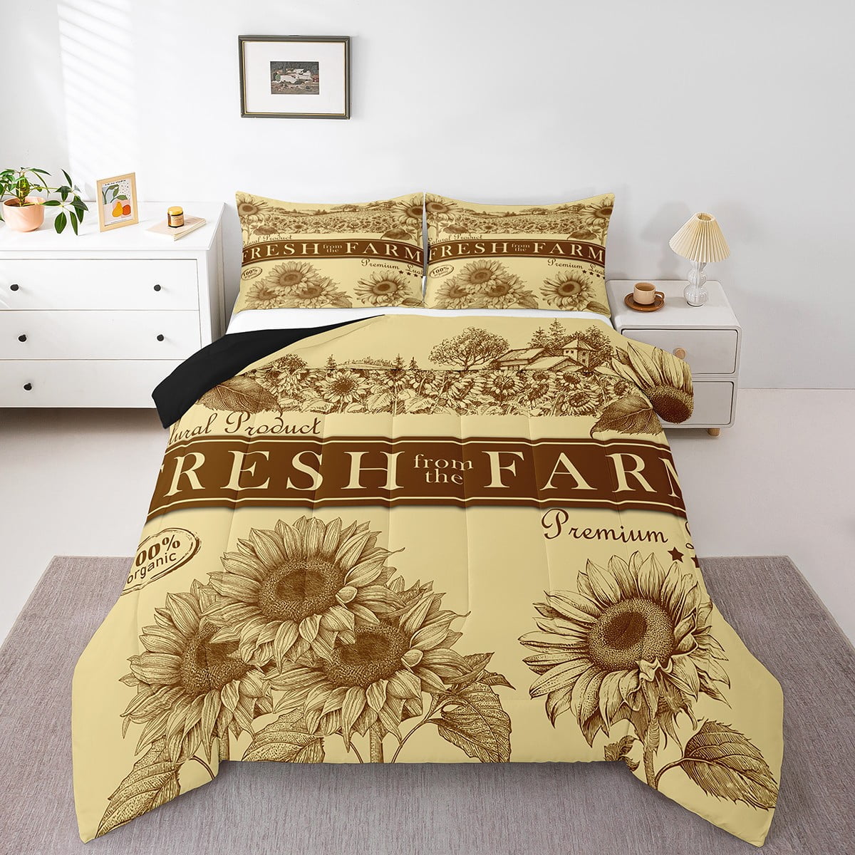Rustic Sunflower Comforter Set Queen Size Western Farmhouse Themed ...