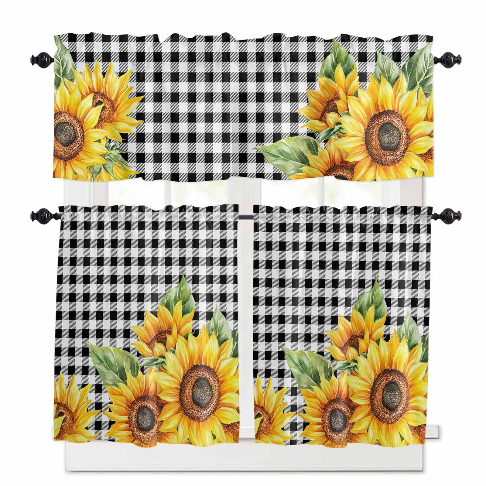 Rustic Sunflower Kitchen Curtains and Valances Set, Country Floral ...
