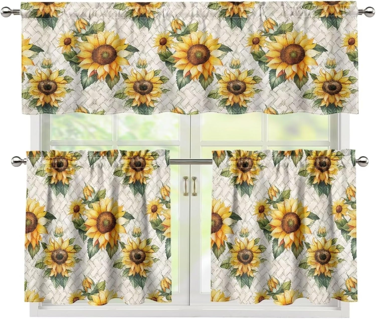 Rustic Sunflower Kitchen Curtains and Valances Set Tier Curtains 24 ...