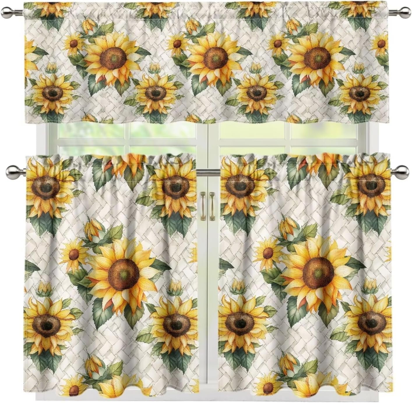 Rustic Sunflower Kitchen Curtains and Valances Set Tier Curtains 36 ...