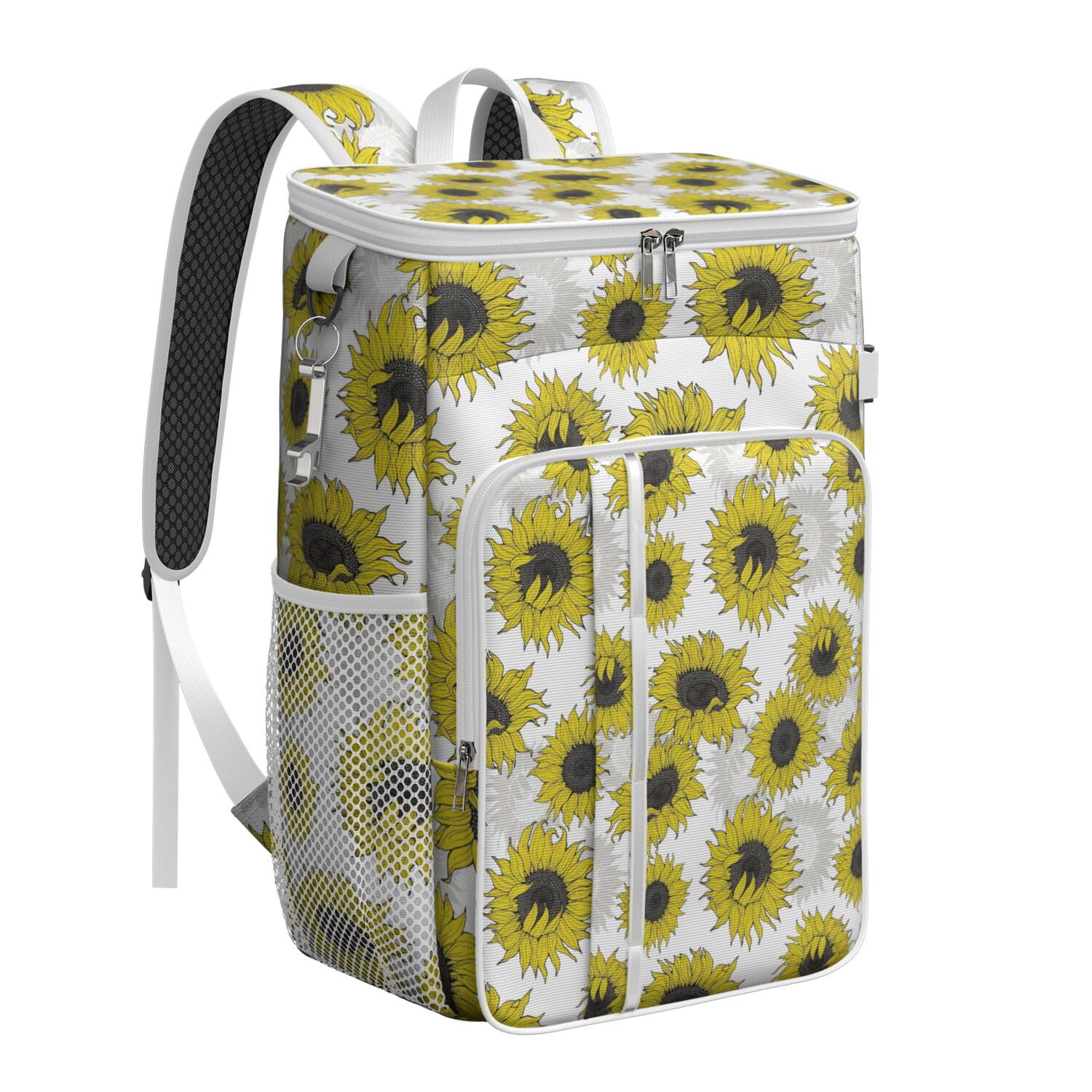 Rustic Sunflower Print Cooler Backpack, Vintage Floral Lunch Bag with ...