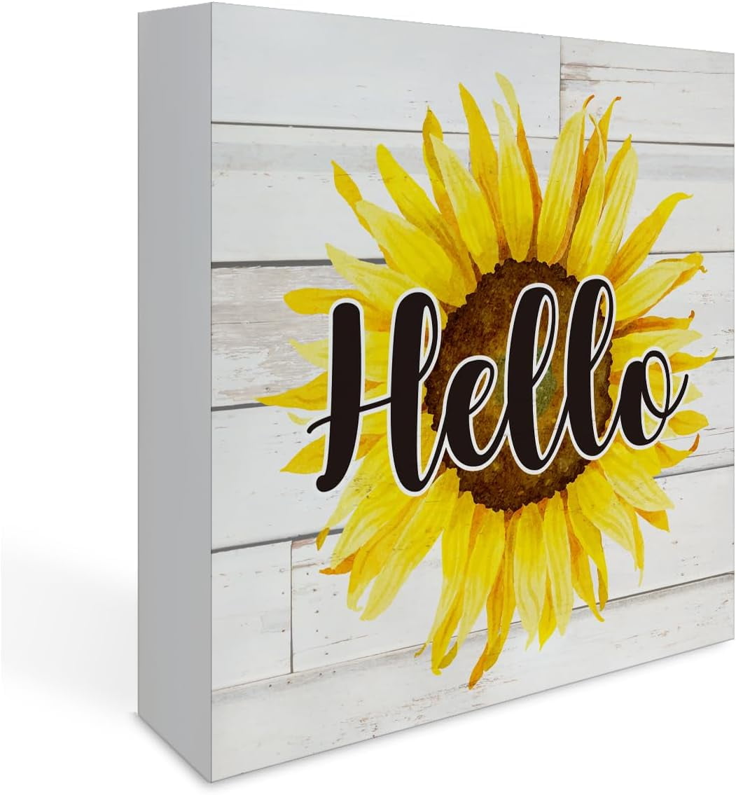 Rustic Sunflower Quote Wood Box Sign, Farmhouse Hello Sunflower Artwork ...