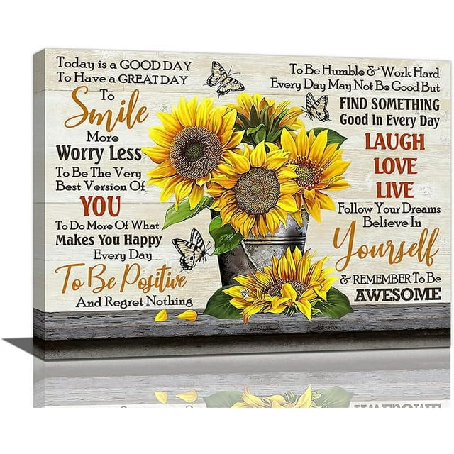Rustic Sunflower Wall Decor Inspirational Quotes Canvas Wall Art For ...