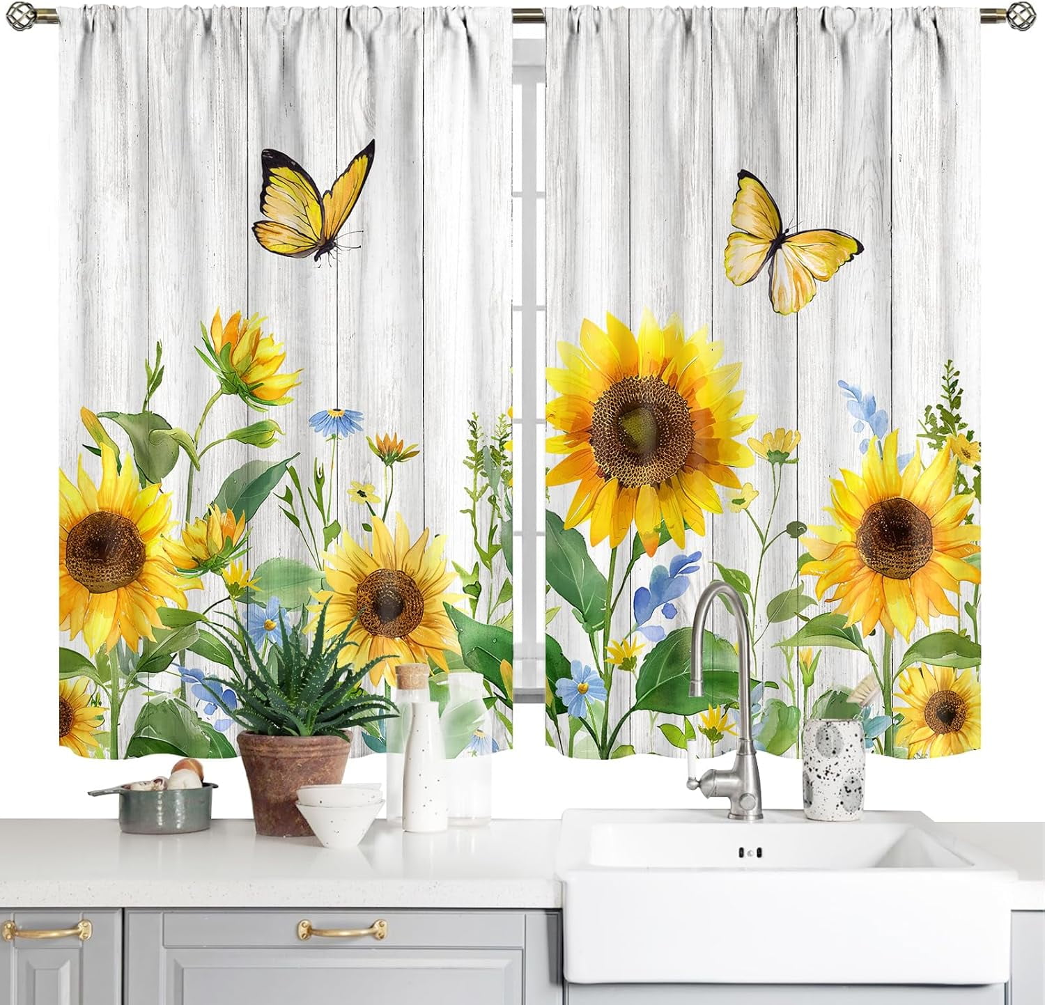 Rustic Sunflowers Blackout Curtains Farmhouse Kitchen Curtains Floral ...