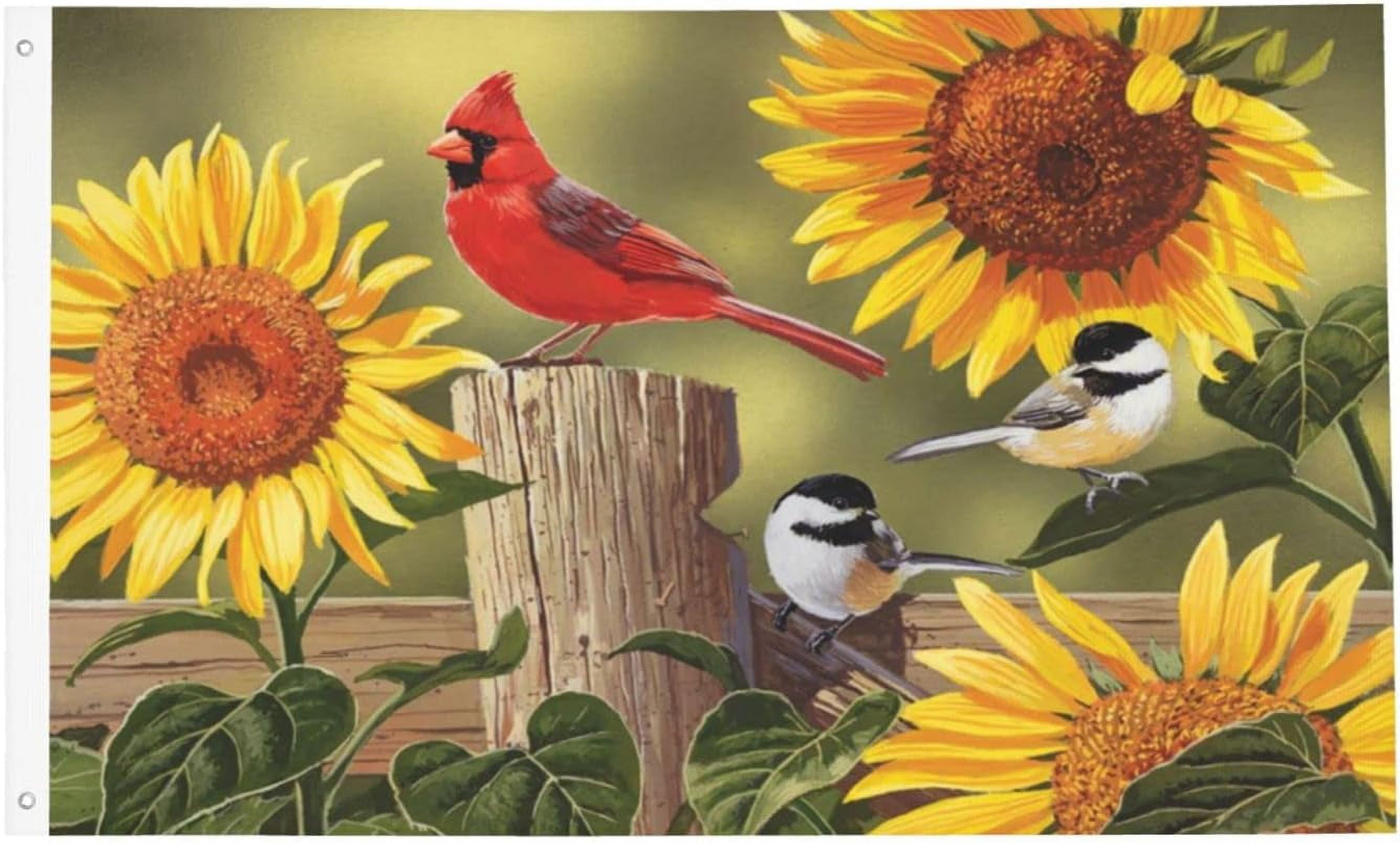 Rustic Sunflowers Floral Cardinal Birds Flag Polyester Garden Flag ...
