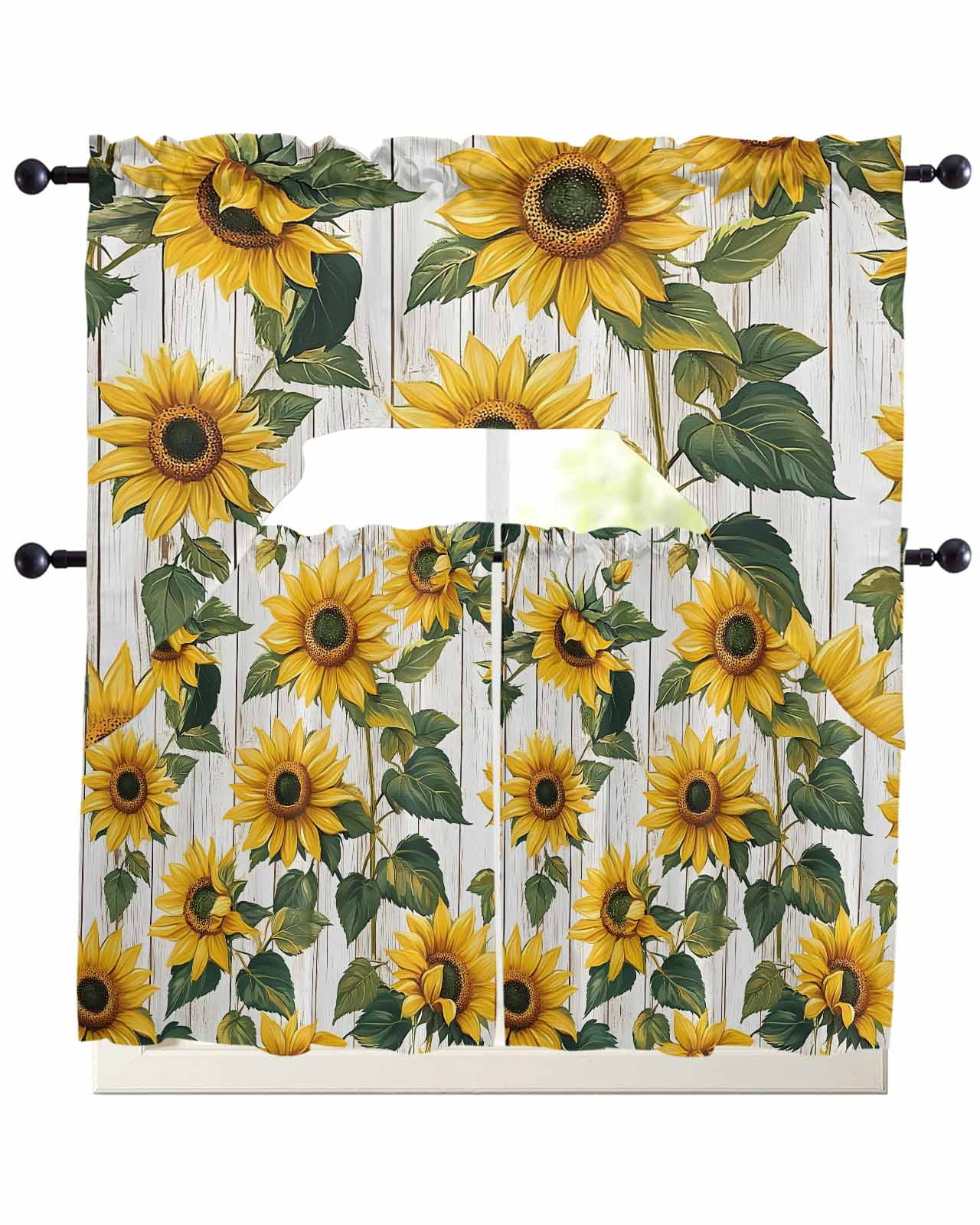 Rustic Sunflowers Kitchen Curtains Swag Valance and Tier Curtains Set ...