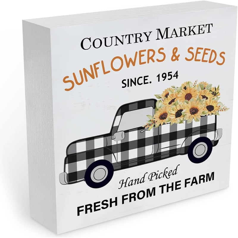 Rustic Sunflowers Truck Wood Box Sign, Farmhouse Sunflower Artwork ...