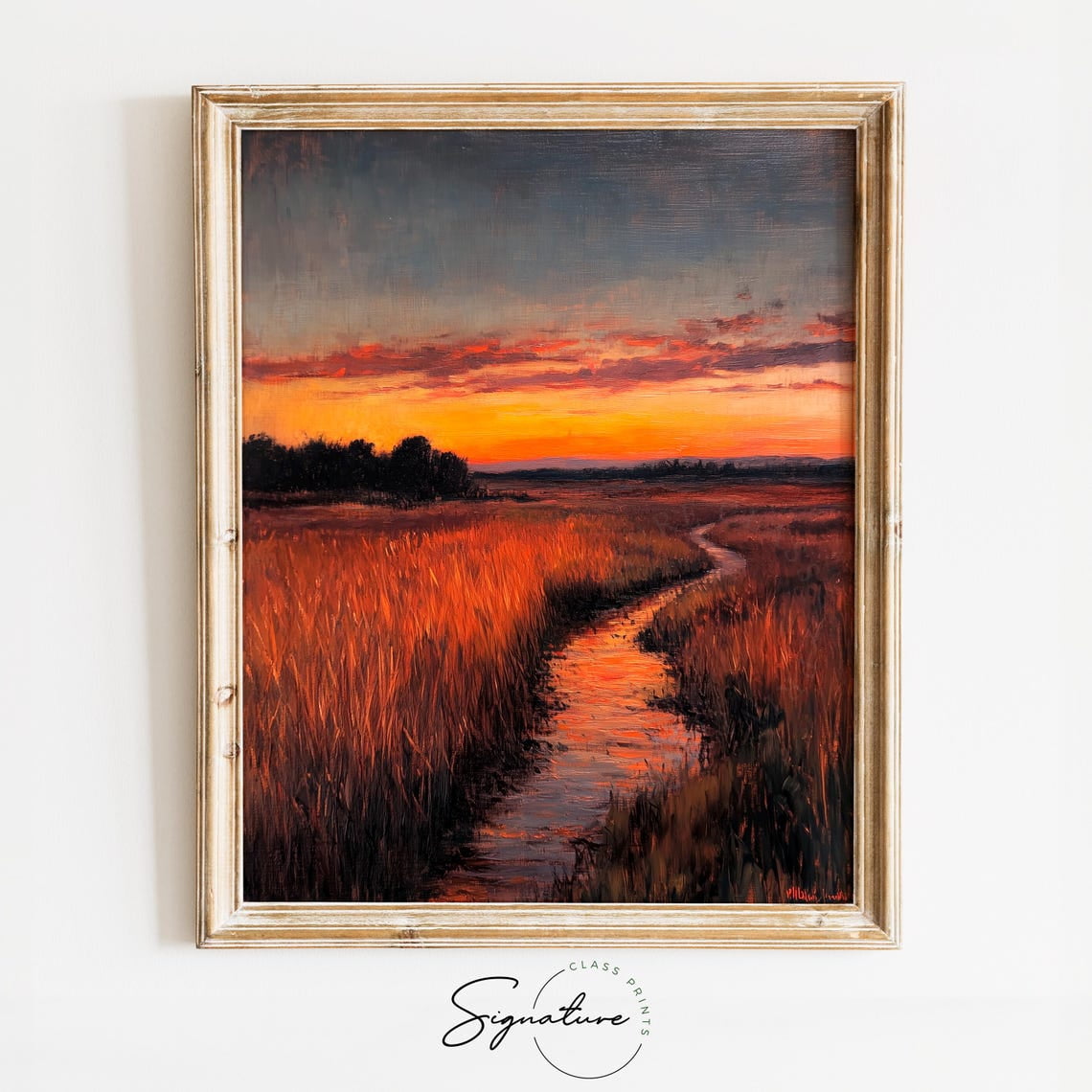 Rustic Sunset Over Open Field, Moody Landscape Art, Autumn Wall Decor ...