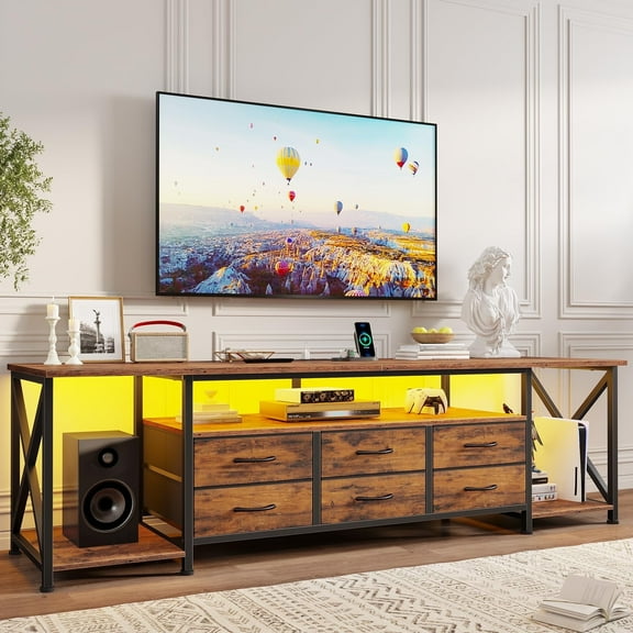 55" TV Stand Entertainment Center with Adjustable Shelves, Built-In ...