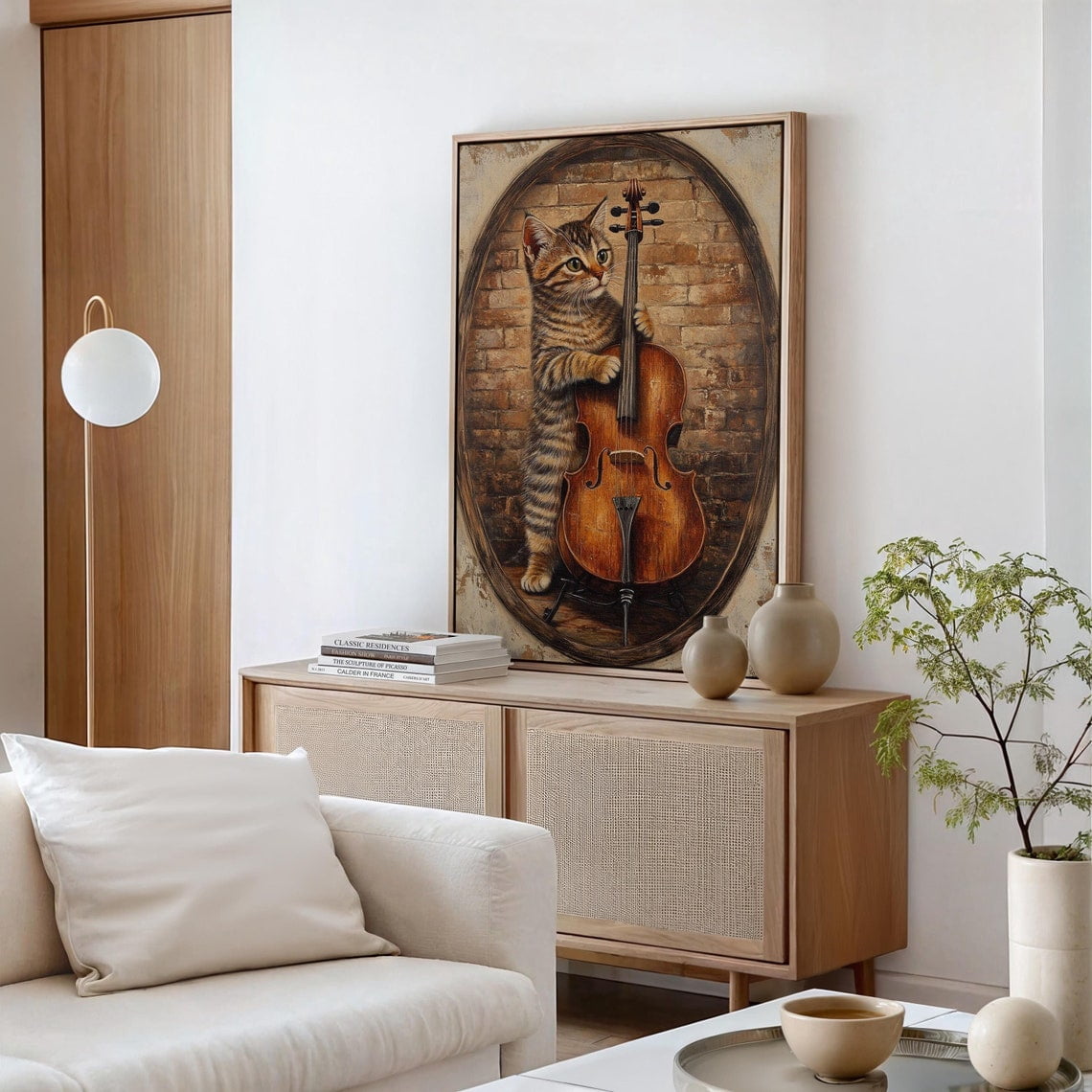 Rustic Tabby Cat Playing Cello Art - Whimsical Musician Animal Artwork ...