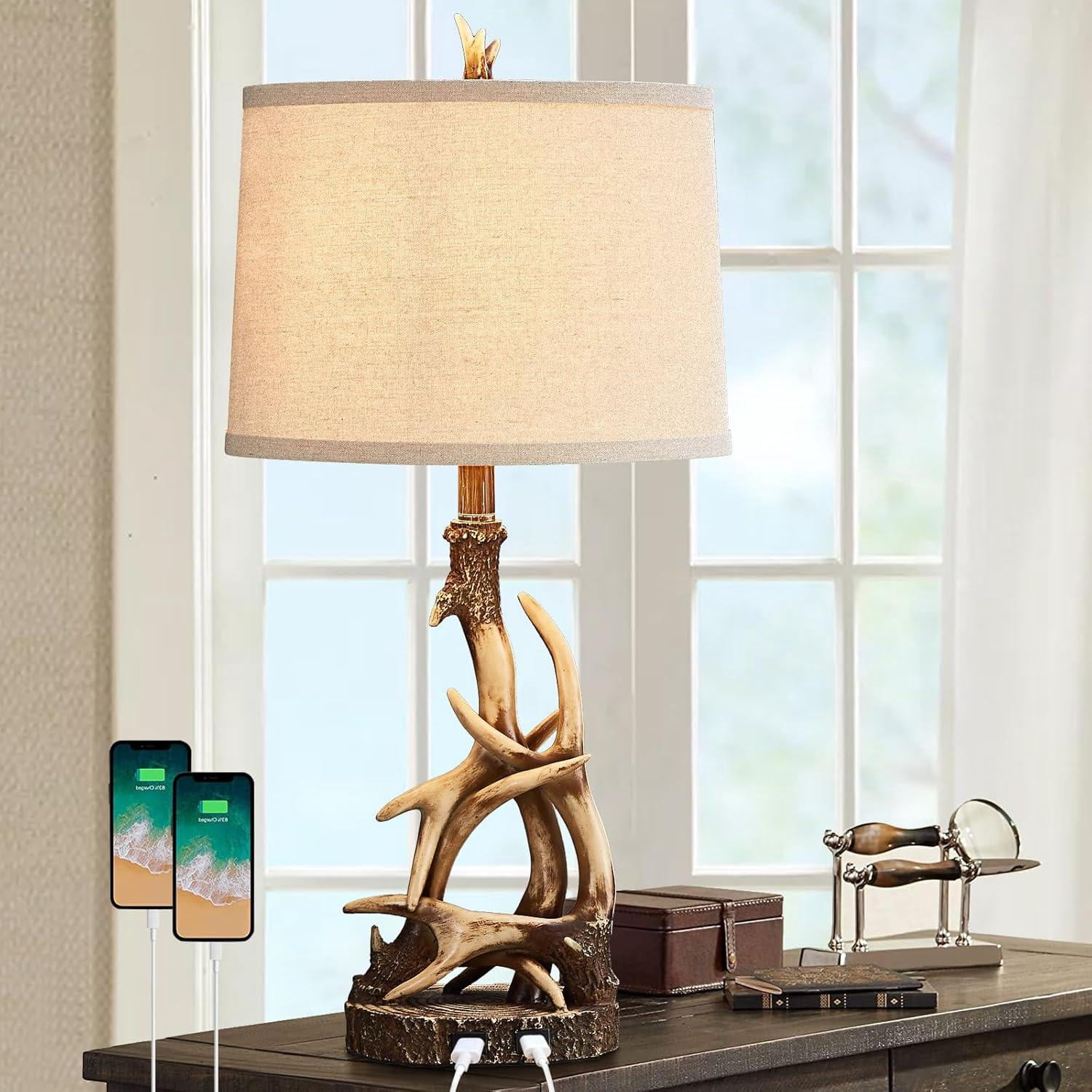 Rustic Table Lamp 27.25'' Tall Deer Antler Lamps for Living Room End ...