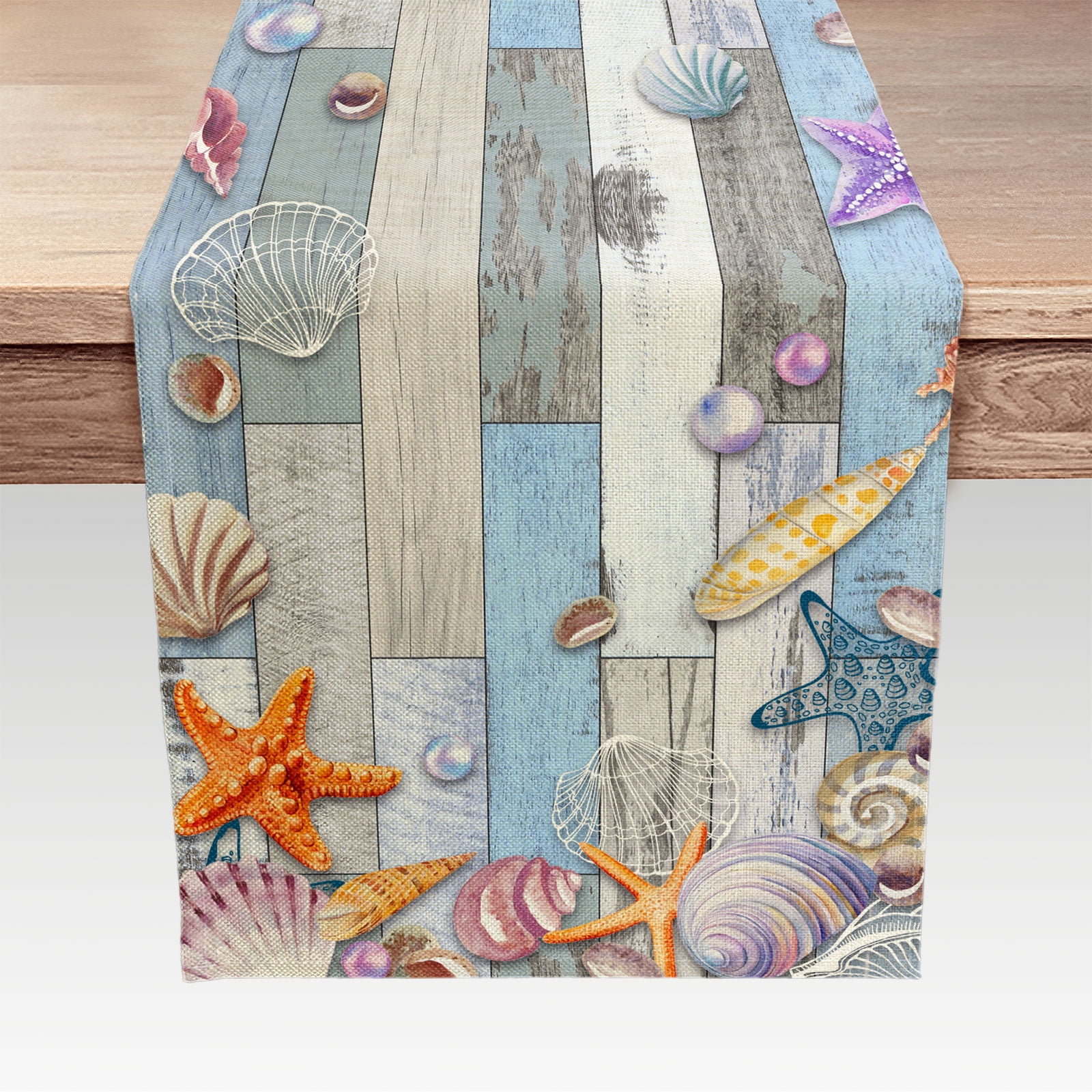 Rustic Table Runners, Blue Retro Barn Wood Table Runner, Brown Beach ...
