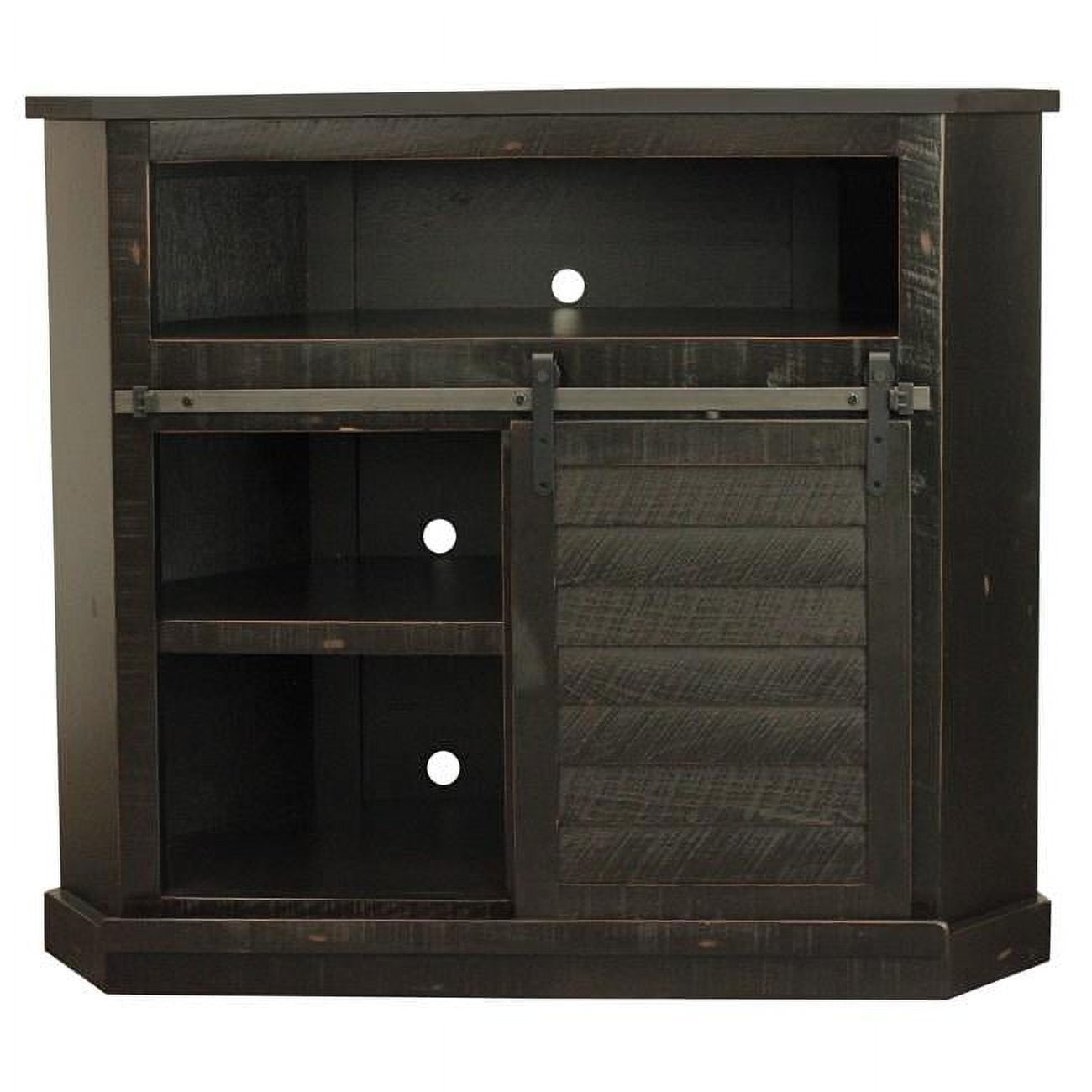 Rustic Tall Alcove Shutter Corner TV Stand in Rustic Antique Black ...