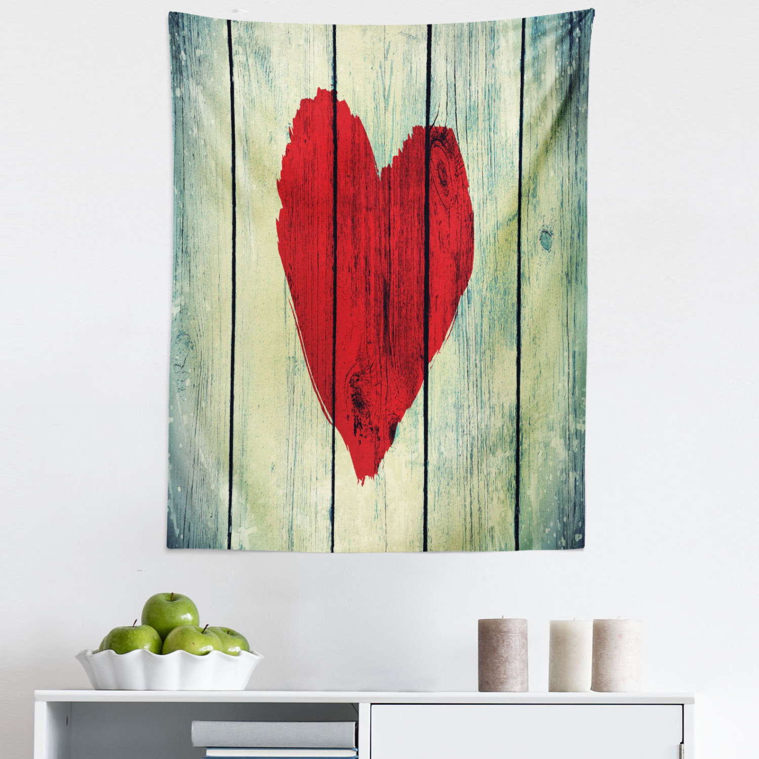 Rustic Tapestry, Heart Painted on Rustic Wooden Wall Romance Affection ...