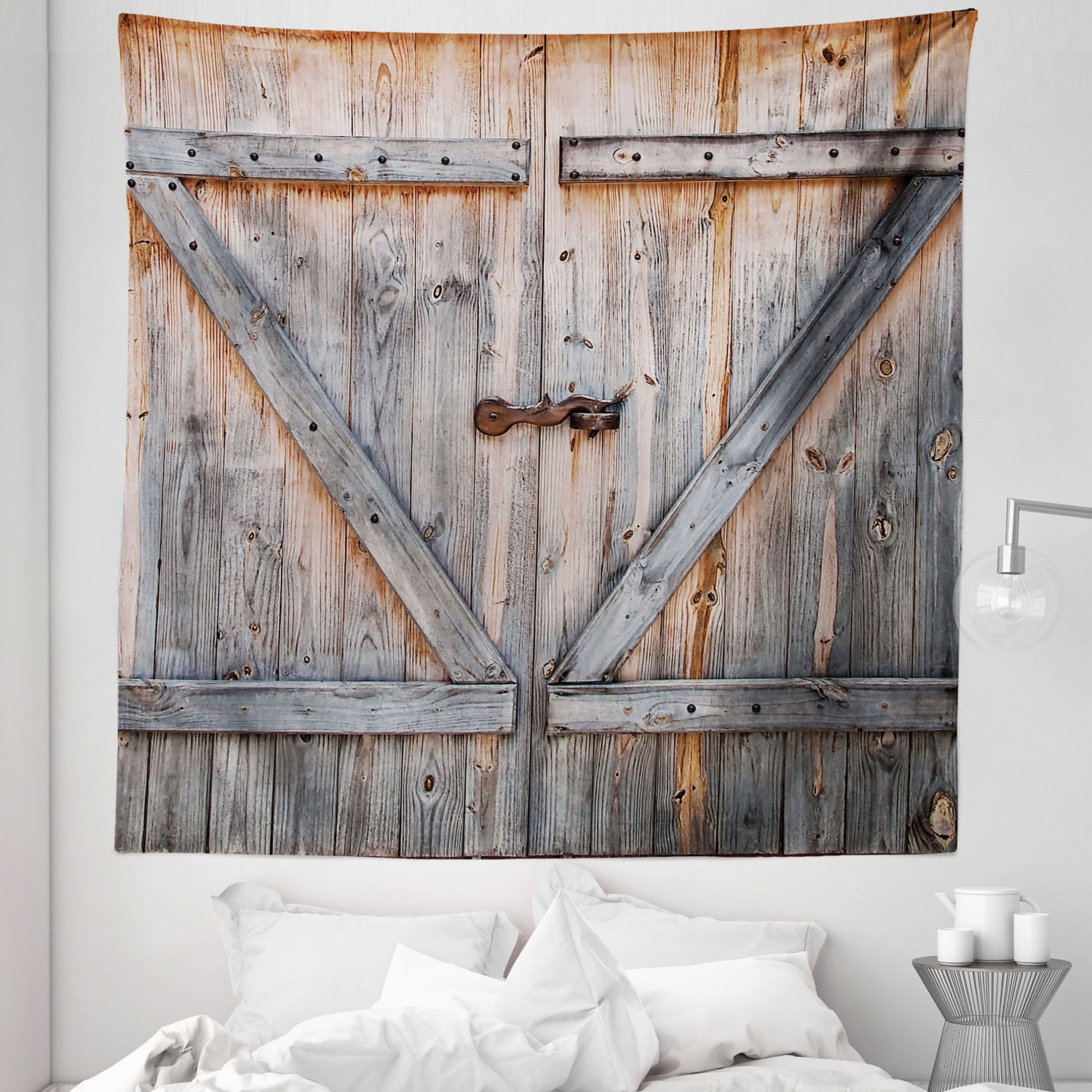 Rustic Tapestry, Old Wooden Garage Door American Native Country Farm ...