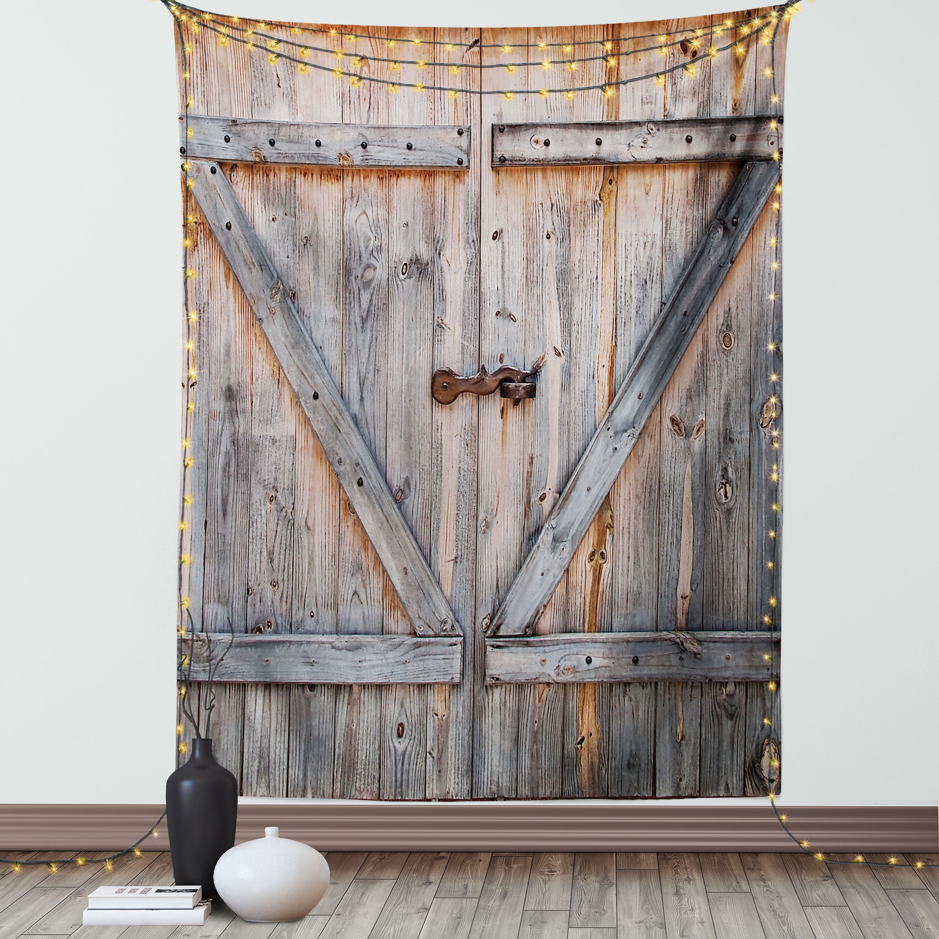 Rustic Tapestry, Old Wooden Garage Door American Native Country Farm ...