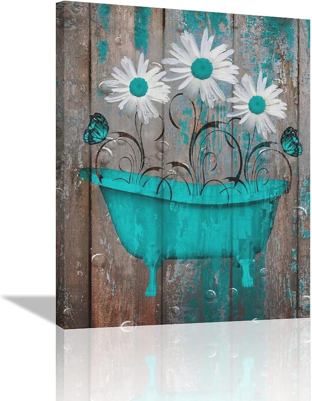 Rustic Teal Brown Farmhouse Bathroom Decor Daisy Flowers Butterflies ...