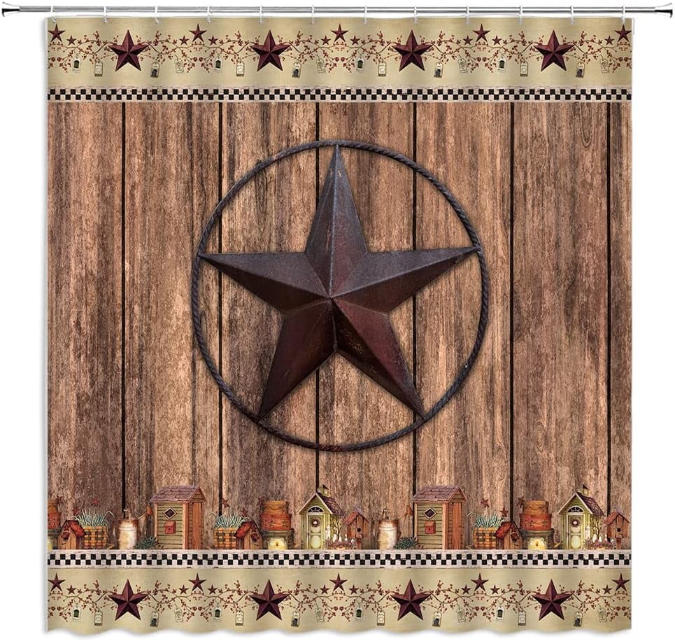 Rustic Texas Shower Curtain Western Star Southwestern Vintage Wood ...