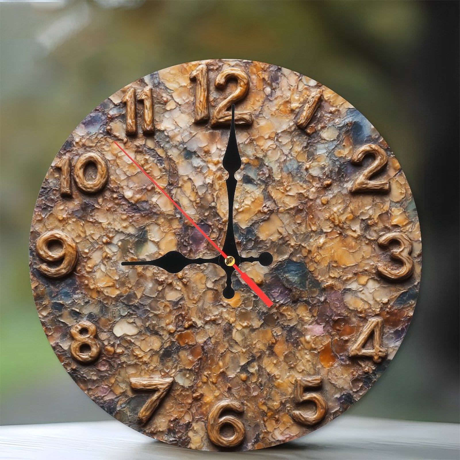 Rustic Texture Wall Clock Unique Home Decor 10-Inch Silent Wooden Wall ...
