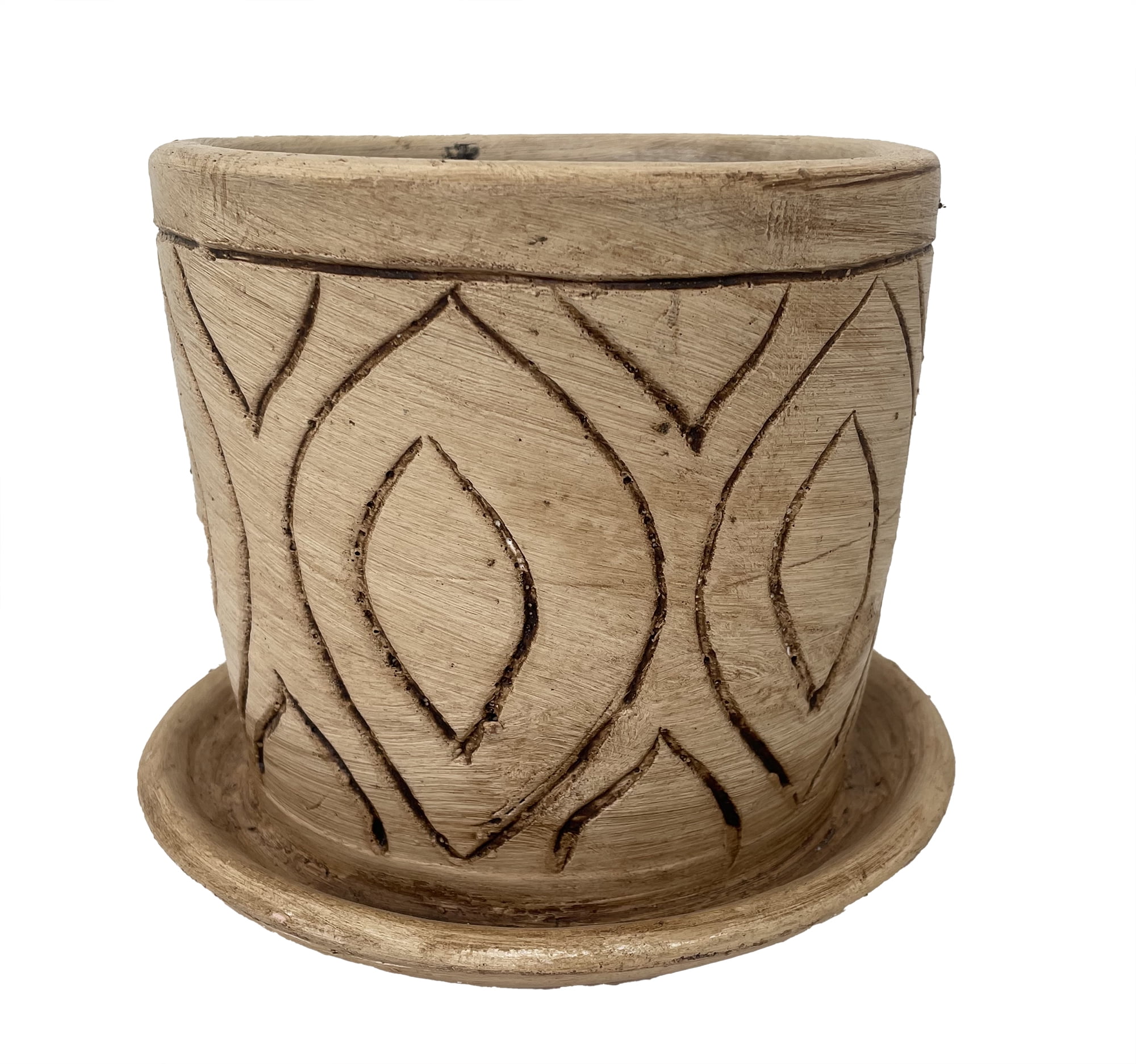 Rustic Thai Garden Tan Ceramic Pot with Attached Saucer - 6" x 6 ...