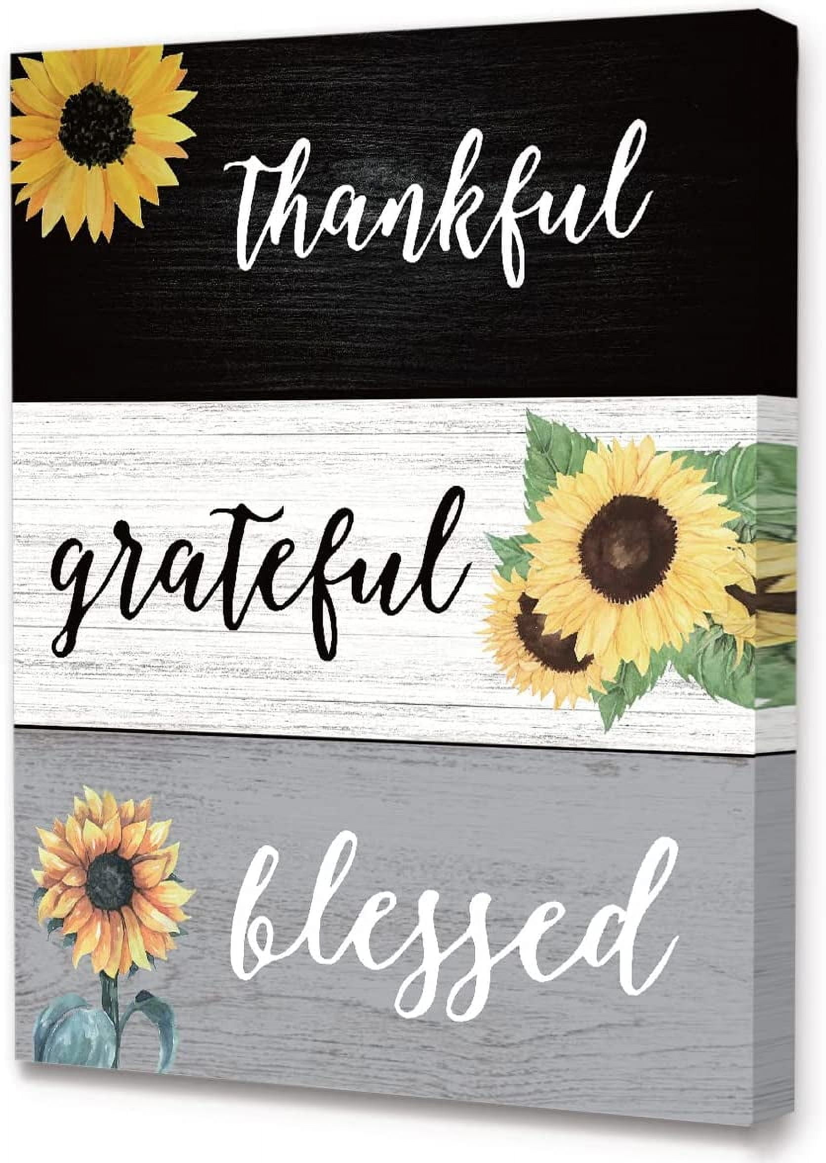 Rustic Thankful Grateful Blessed Sunflower Wall Art Unframed Canvas ...