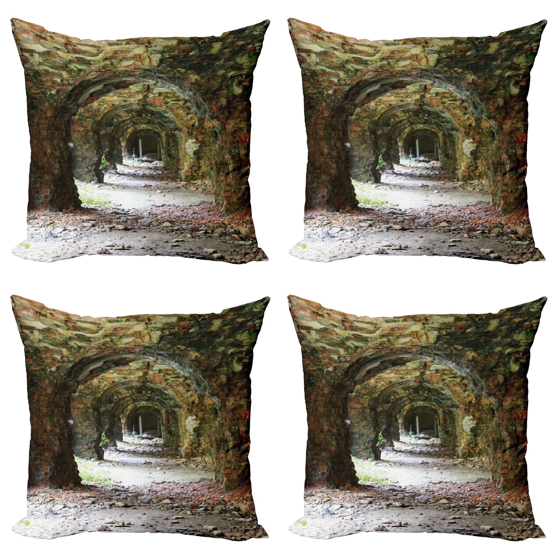 Rustic Throw Pillow Cushion Case Pack of 4, Old and Ruined Arched ...