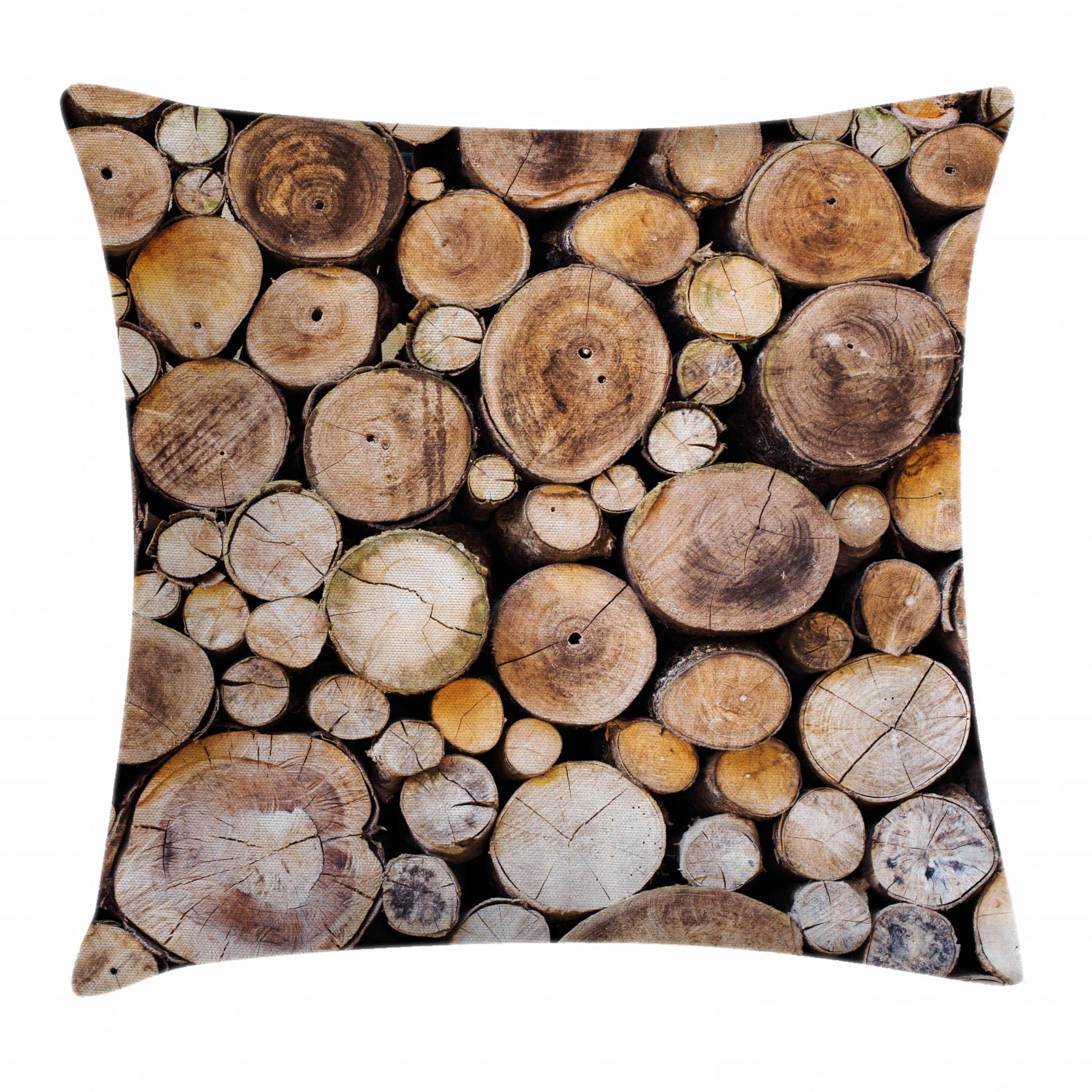 Rustic Throw Pillow Cushion Cover, Wooden Logs Background Circular ...