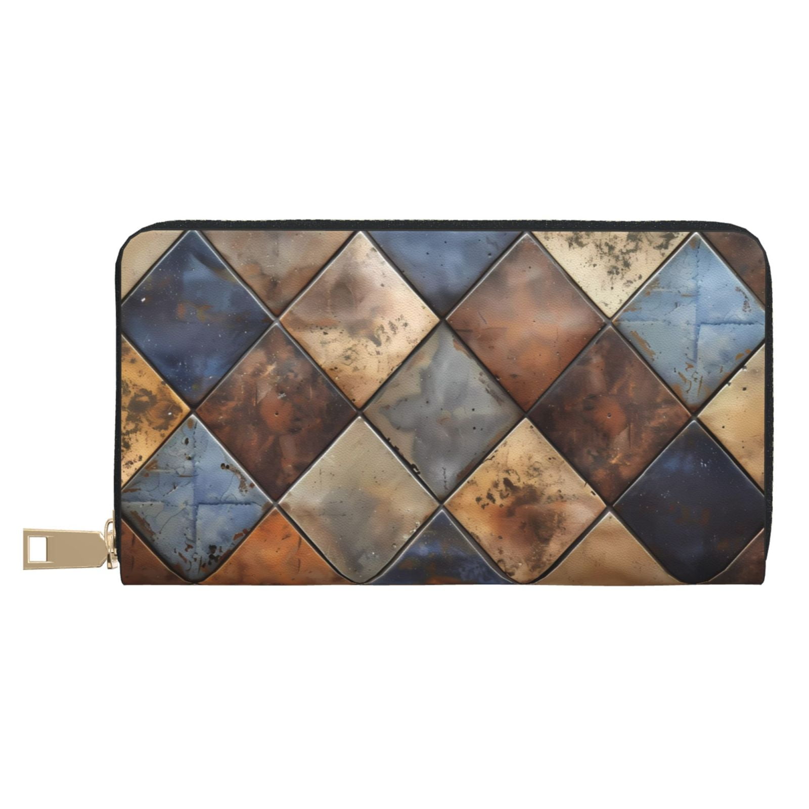 Rustic Tile Pattern Wallet Women, Leather Bifold Multi Card Wallet ...