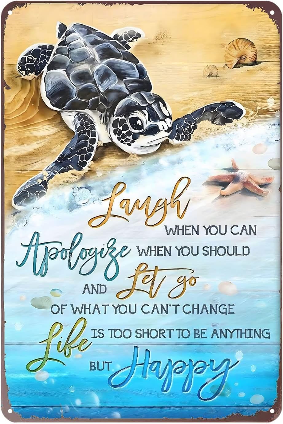 Rustic Tin Decor Funny Metal Sign Life is Too Short Vintage Turtles ...