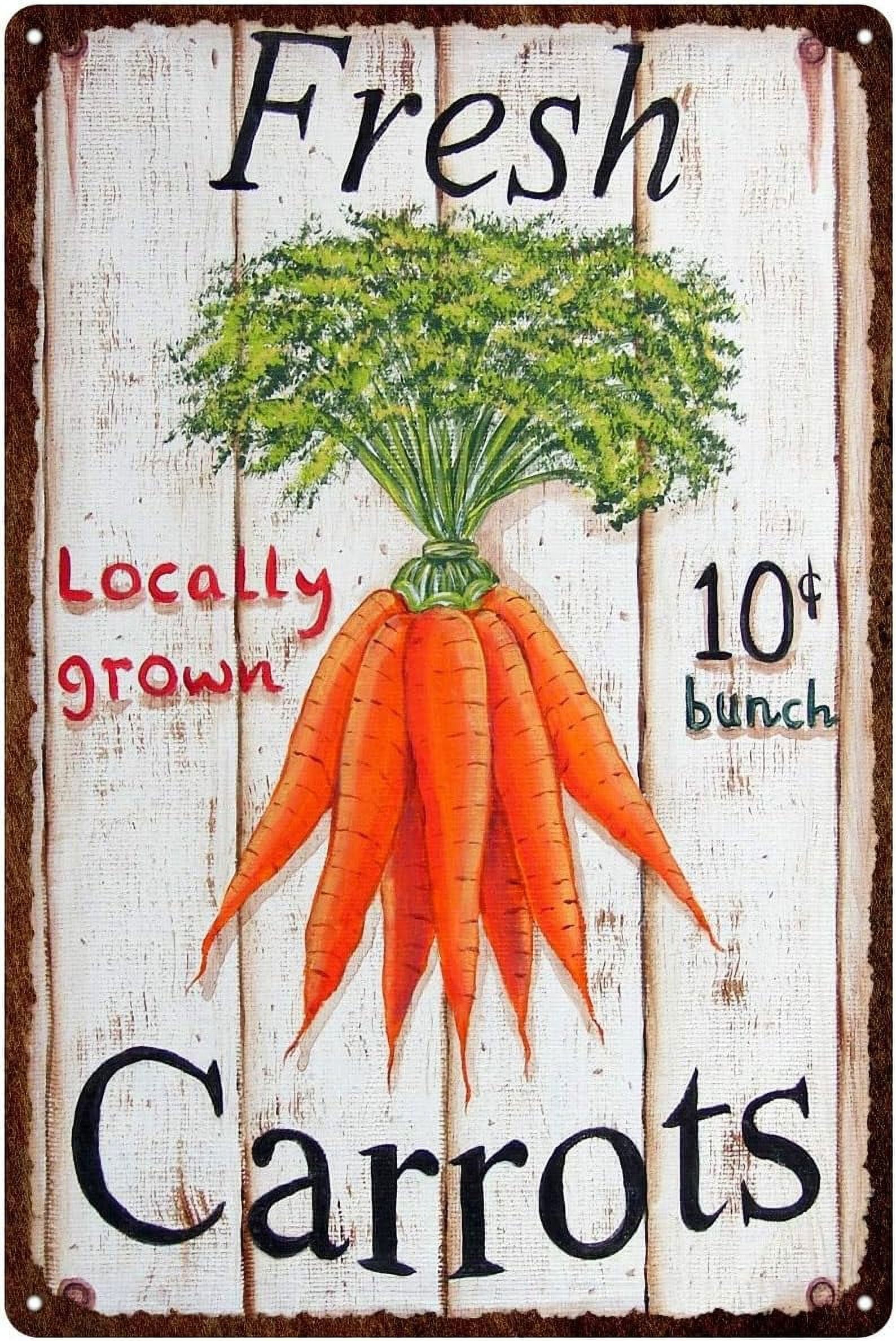 Rustic Tin Metal Wall Sign Fresh Locally Grown Carrots 12"x8" Vintage ...
