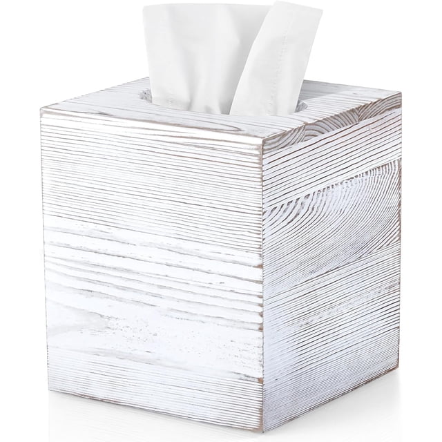 Rustic Tissue Box Cover Square - Thick Wooden Tissue Box Holder for ...