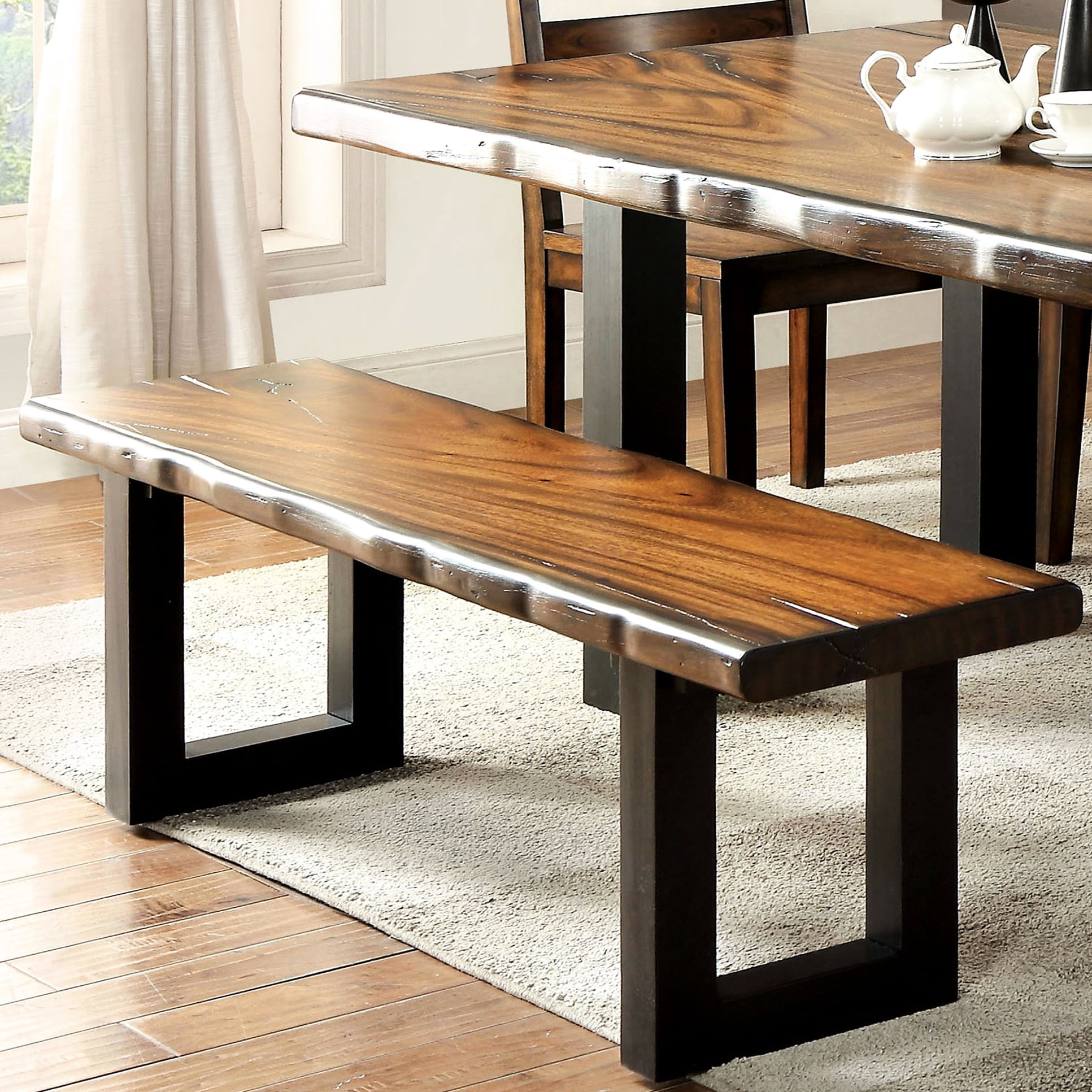 Rustic Tobacco Oak Solid Wood Bench With U-shaped Legs For Attractive ...