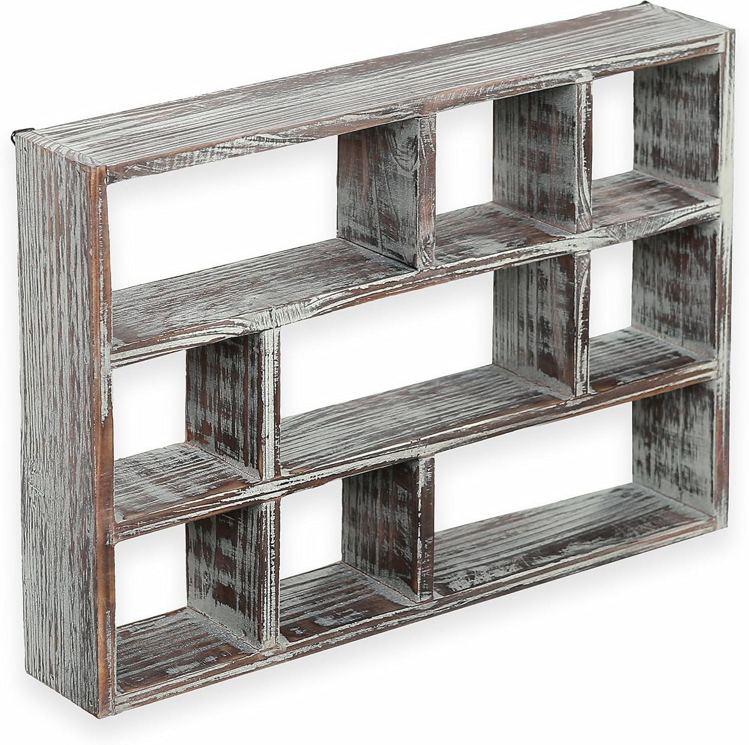 Rustic Torched Solid Wood Shadow Box with 9 Compartments, Wall ...