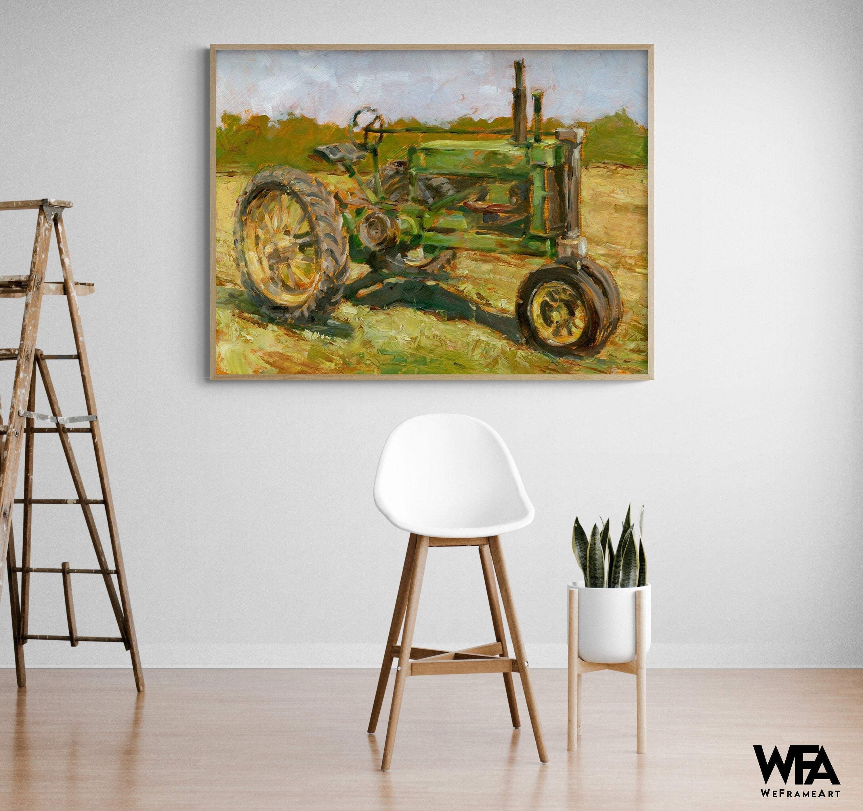 Rustic Tractors I by Ethan Harper, Green Tractor Painting Print, Rustic ...
