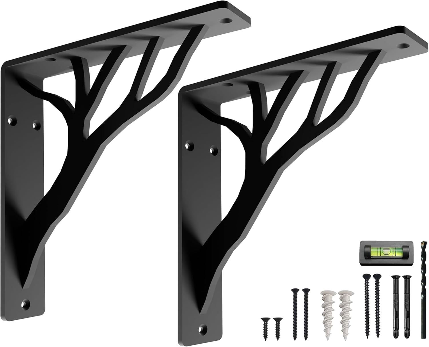 Rustic Tree Shelf L Brackets by Balin Designs (Black) for 10”-12 ...