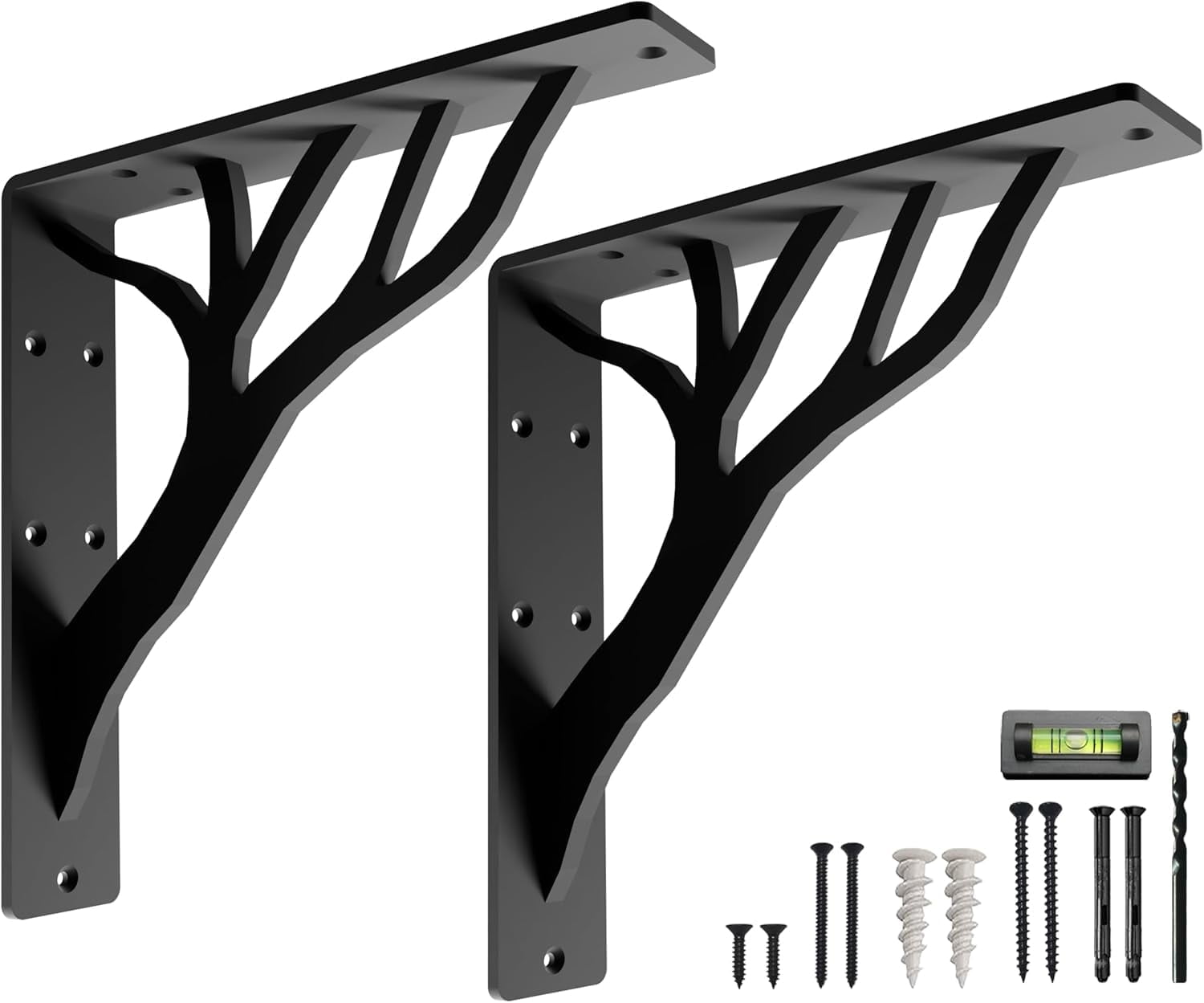 Rustic Tree Shelf L Brackets by Balin Designs (Black) for 12”-14 ...
