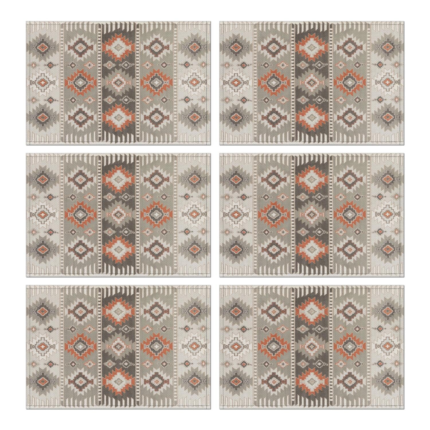 Rustic Tribal Style Flax Placemats Set of 6, 12x18 Inch Boho Aesthetic ...
