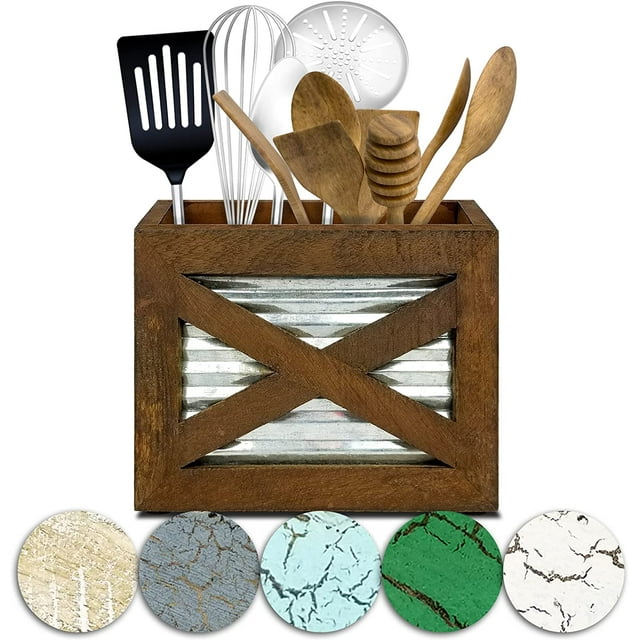 Rustic Utensil Holder Wooden Kitchen Farmhouse Utensil Holder For ...