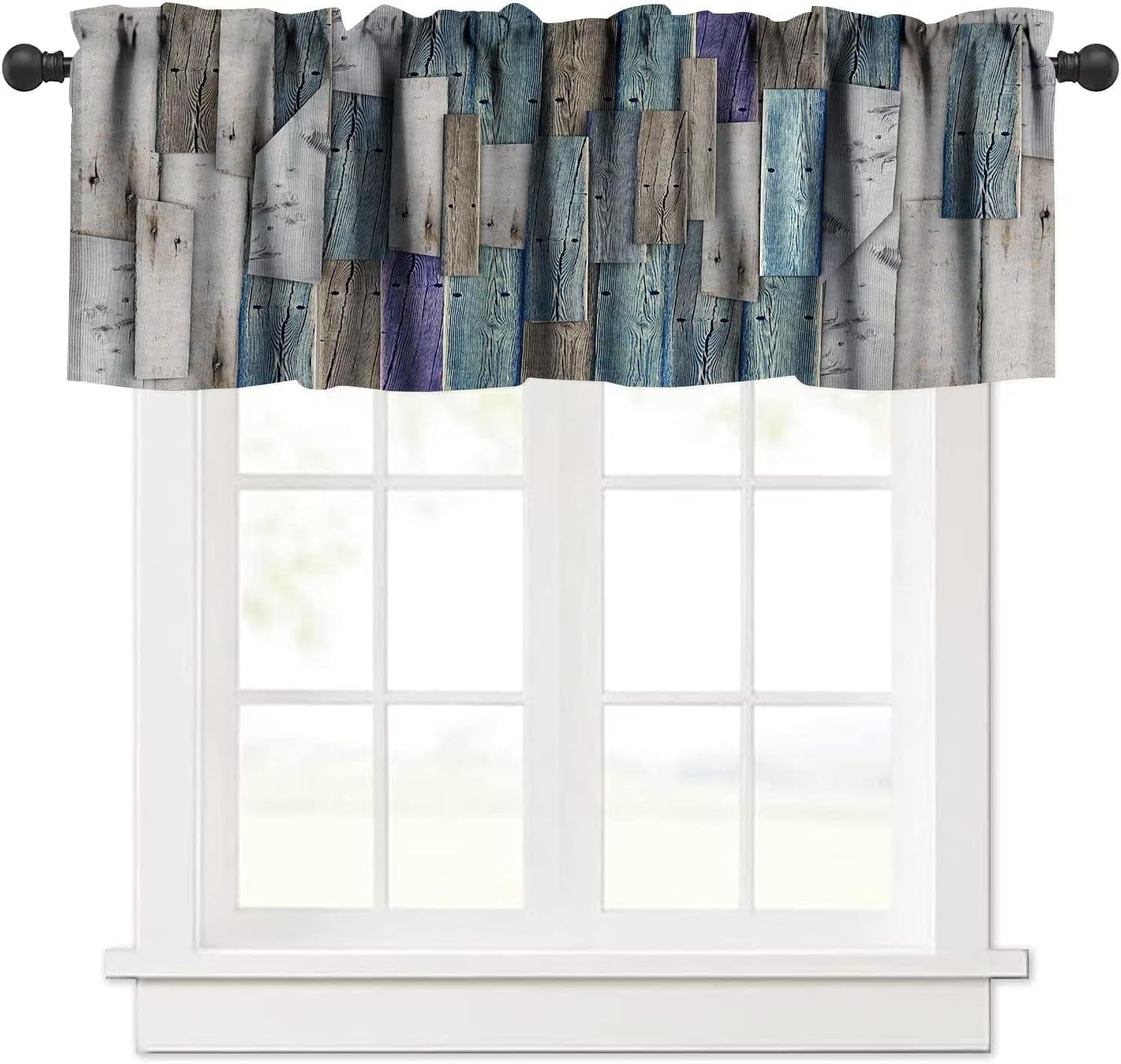 Rustic Valances Curtains Blue Grey Grunge Wood Planks Barn House Door ...