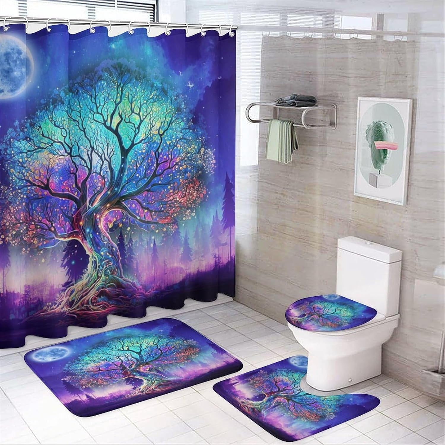 Rustic Viking Tree of Life Shower Curtain Sets 4 Piece,Vintage Ancient ...