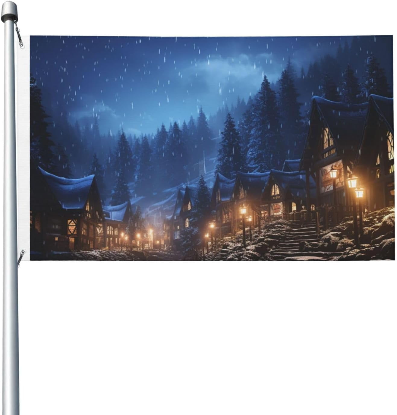 Rustic Village Night Flag 3x5 ft Flags for Outside Funny Banner Garden ...