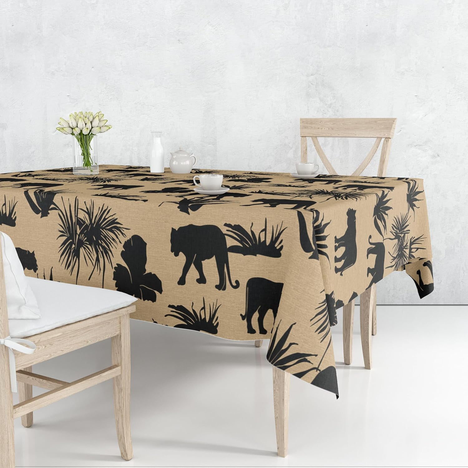 Rustic Vintage Animal Tablecloth Tropical Palm Leaf Jungle Wildlife ...