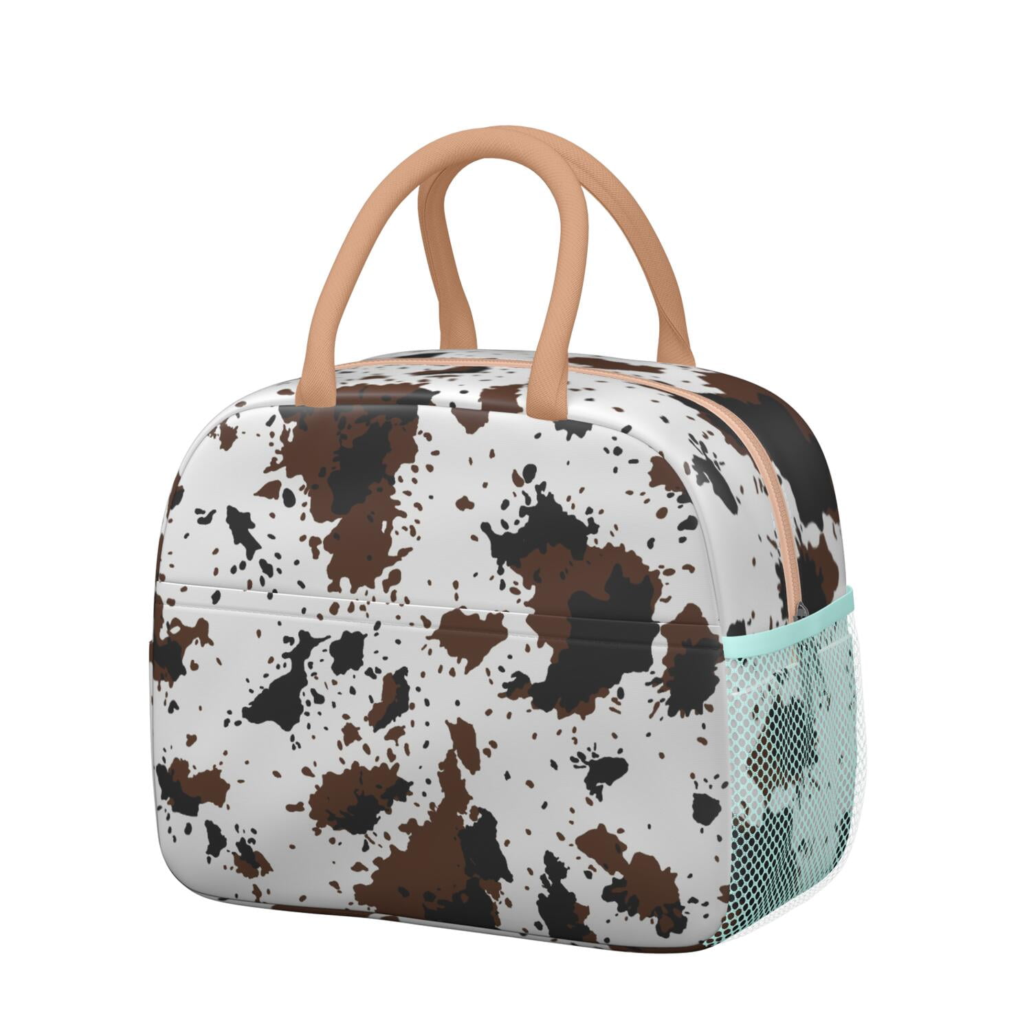 Rustic Vintage Cow Pattern Insulated Lunch Bag - Black and White Country-Themed Thermal Lunch ...