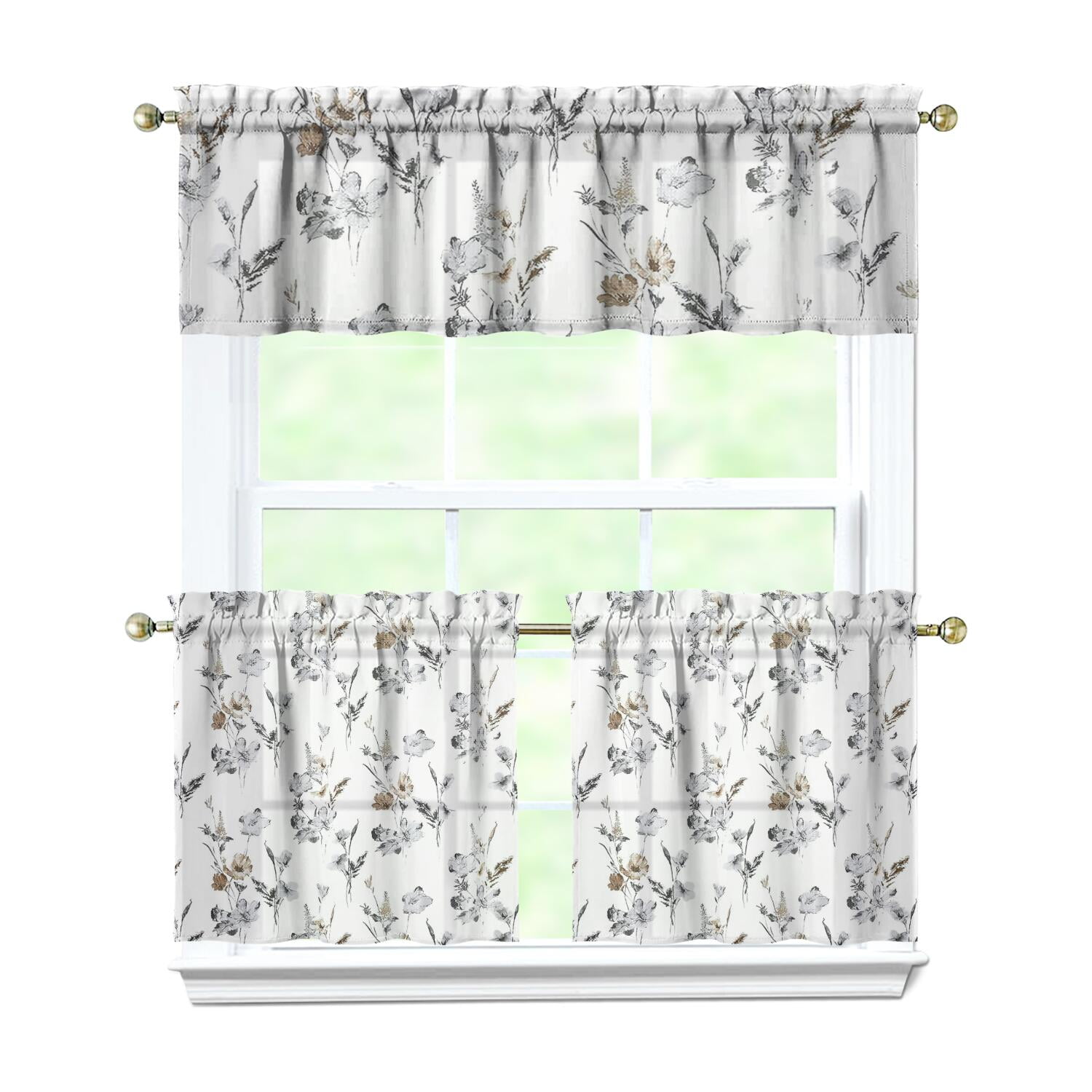 Rustic Vintage Curtains 24 Inch Short - 3 Panel Wildflower Farmhouse ...