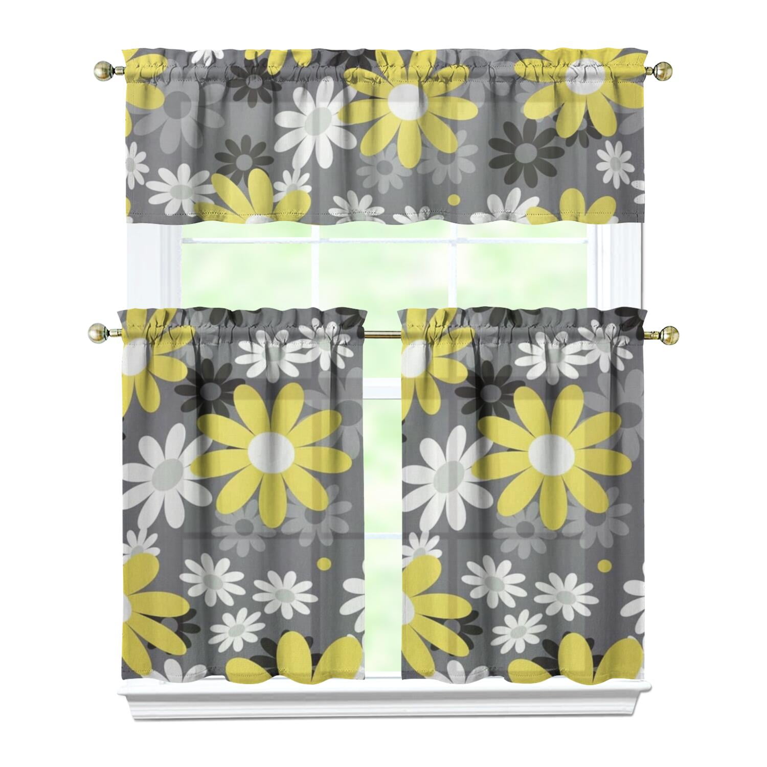 Rustic Vintage Curtains 36 Inch - 3 Panel Wildflower Farmhouse Set with ...